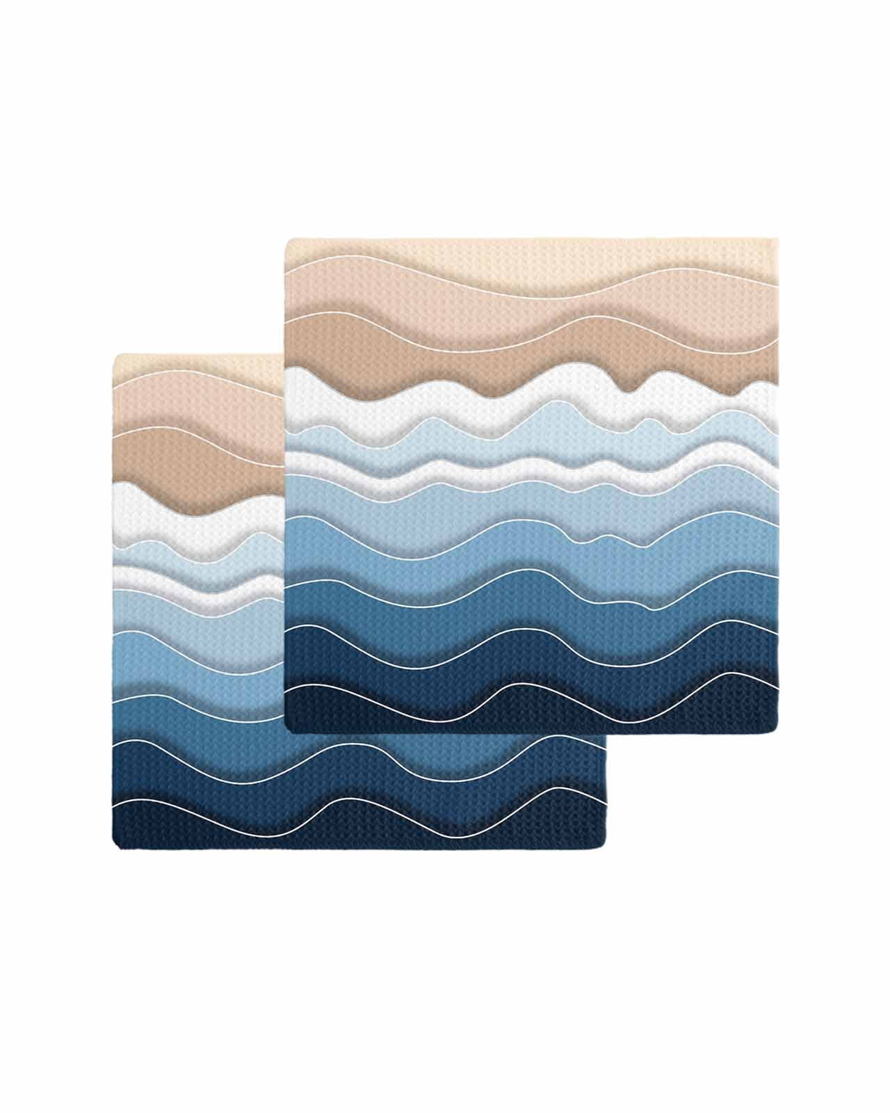 Navy Blue Ombre Stripe Kitchen Dish Towels for Drying Dishes Set of 2 ...