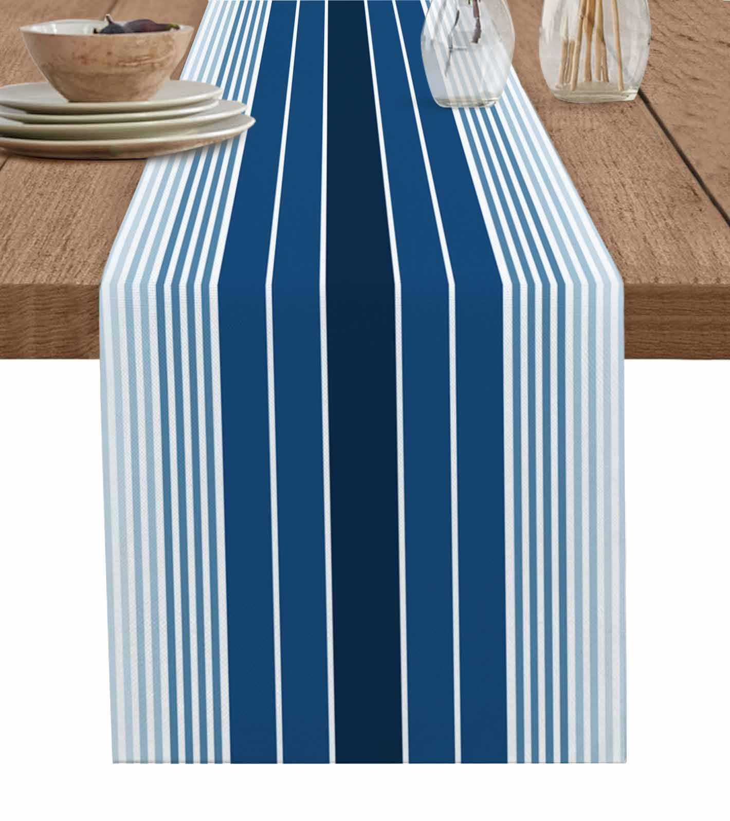 Navy Blue Ombre Stripe Table Runner 72 Inches, Farmhouse Striped ...