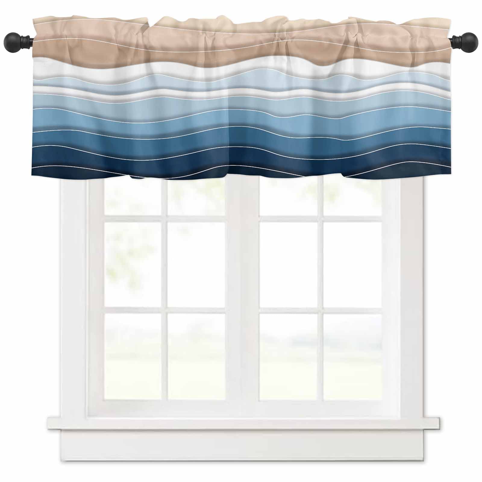 Navy Blue Ombre Stripe Valances for Windows Farmhouse Kitchen Curtains ...