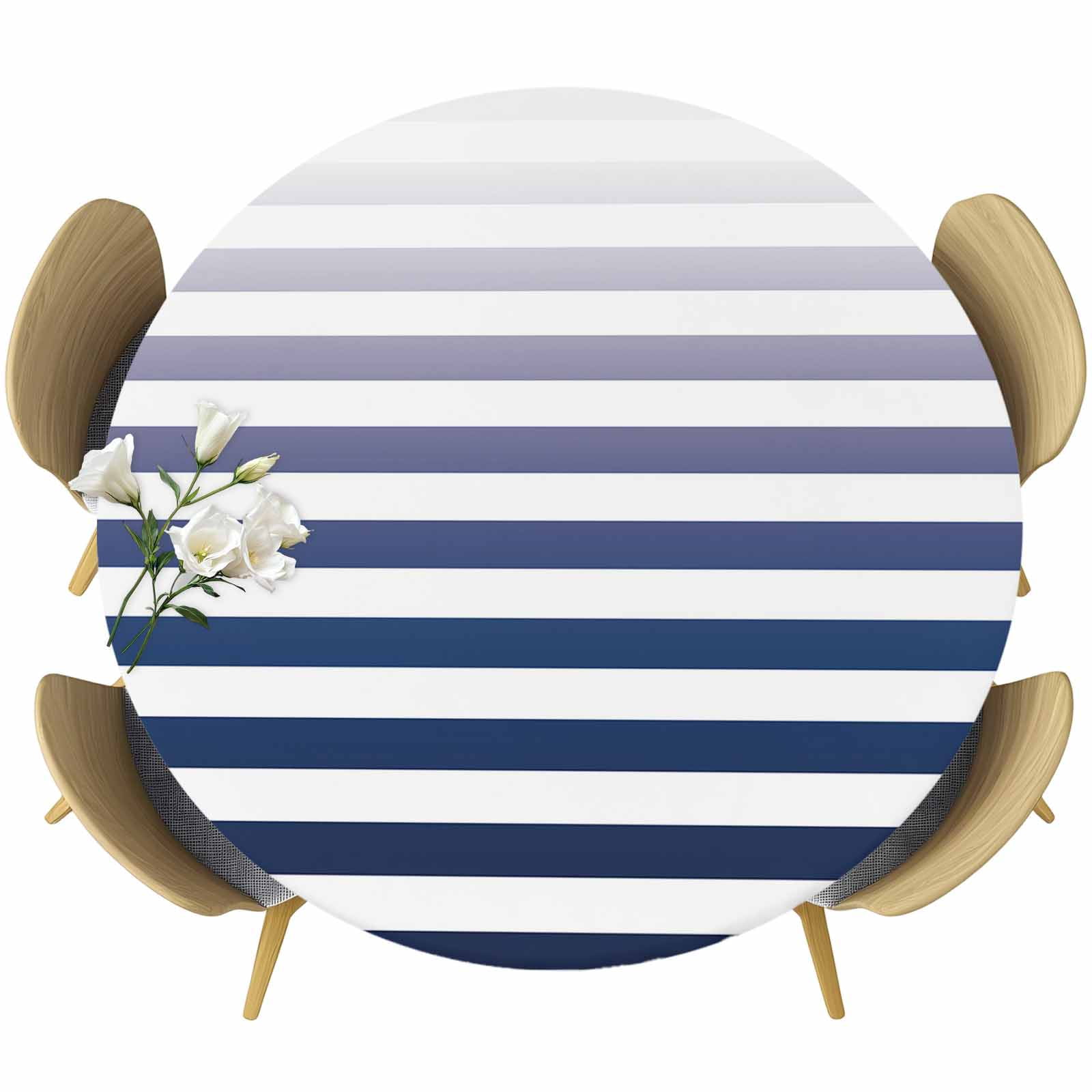 Navy Blue Ombre Striped Table Cloth, Round Fitted Tablecloths with ...