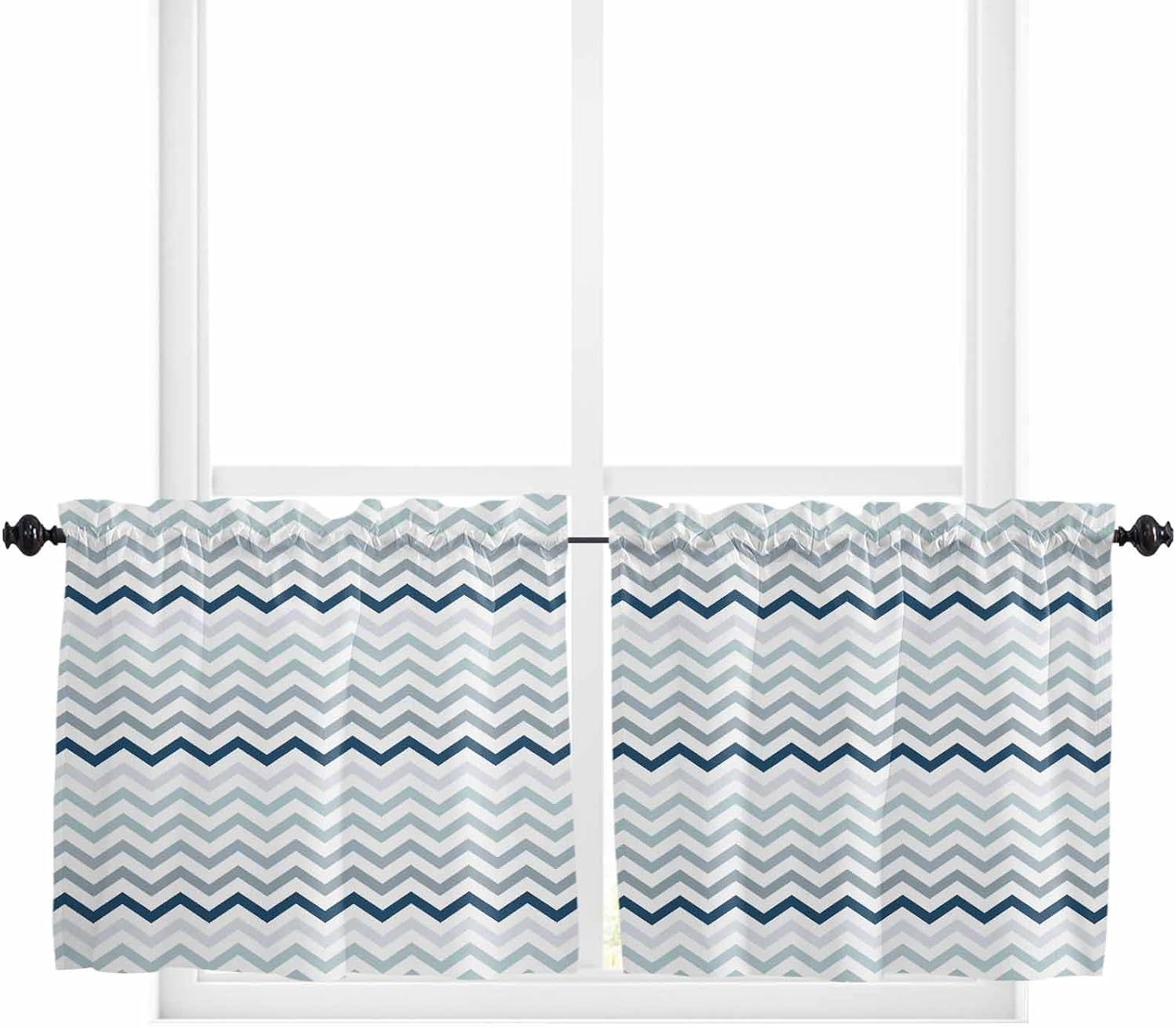 Navy Blue Ombre Striped Tier Curtains 36 Inches Long, Abstract Blue ...