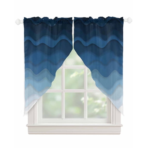 Navy Blue Ombre Swag Valances for Windows, Modern Moire Wave Gradient ...