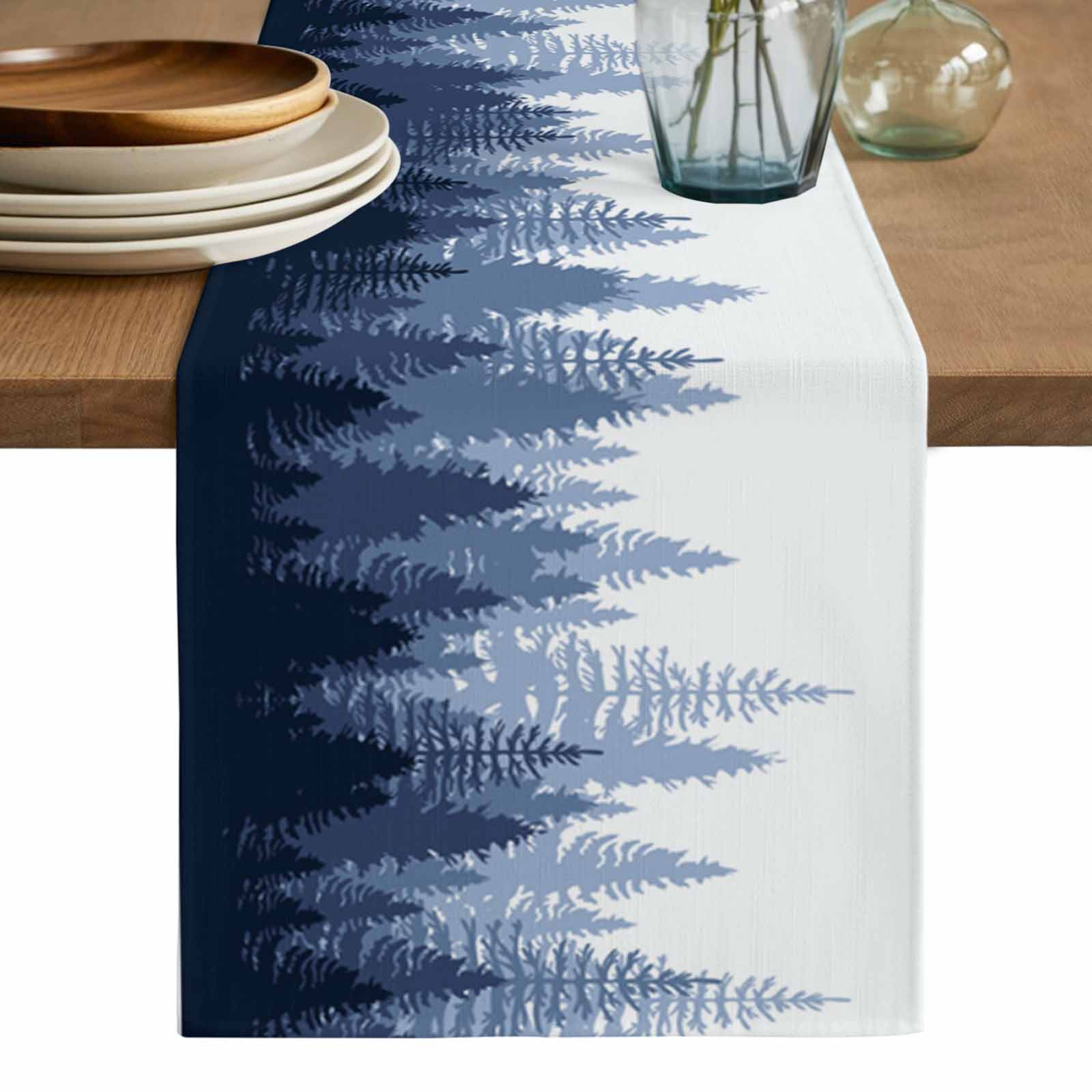 Navy Blue Ombre Table Runner, Primeval Forest Modern Abstract Art ...