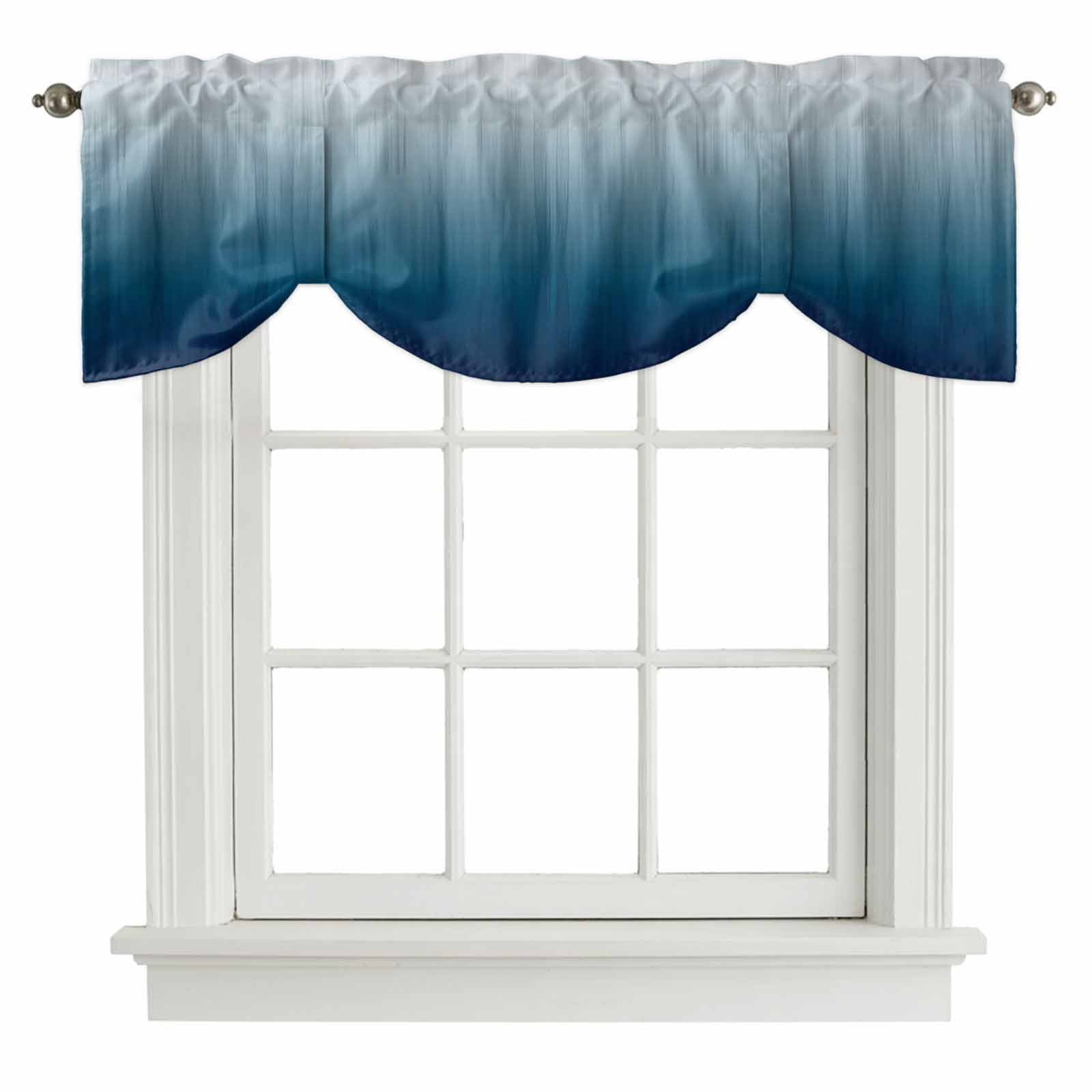 Navy Blue Ombre Tie Up Valance Curtains for Windows, Kitchen Curtains ...