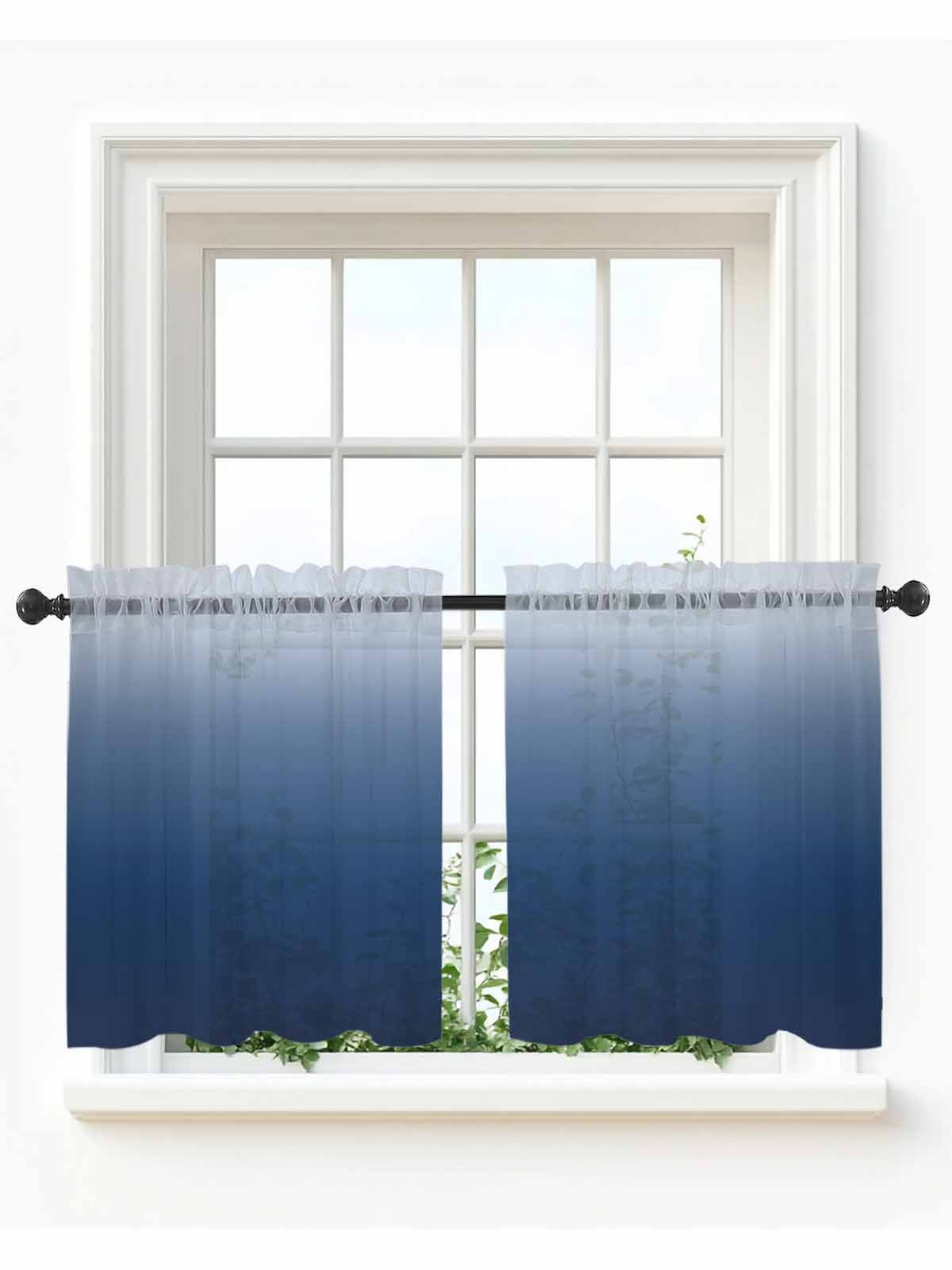 Navy Blue Ombre Tier Curtains 24 Inch Length,Sheer Curtains for Bedroom ...