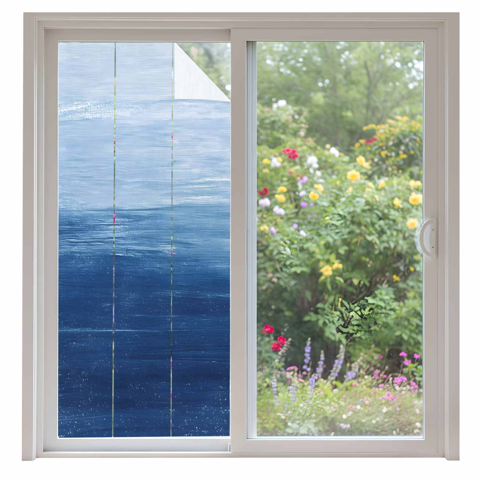 Navy Blue Ombre Window Privacy Film, Modern Abstract Art Ocean Oil ...