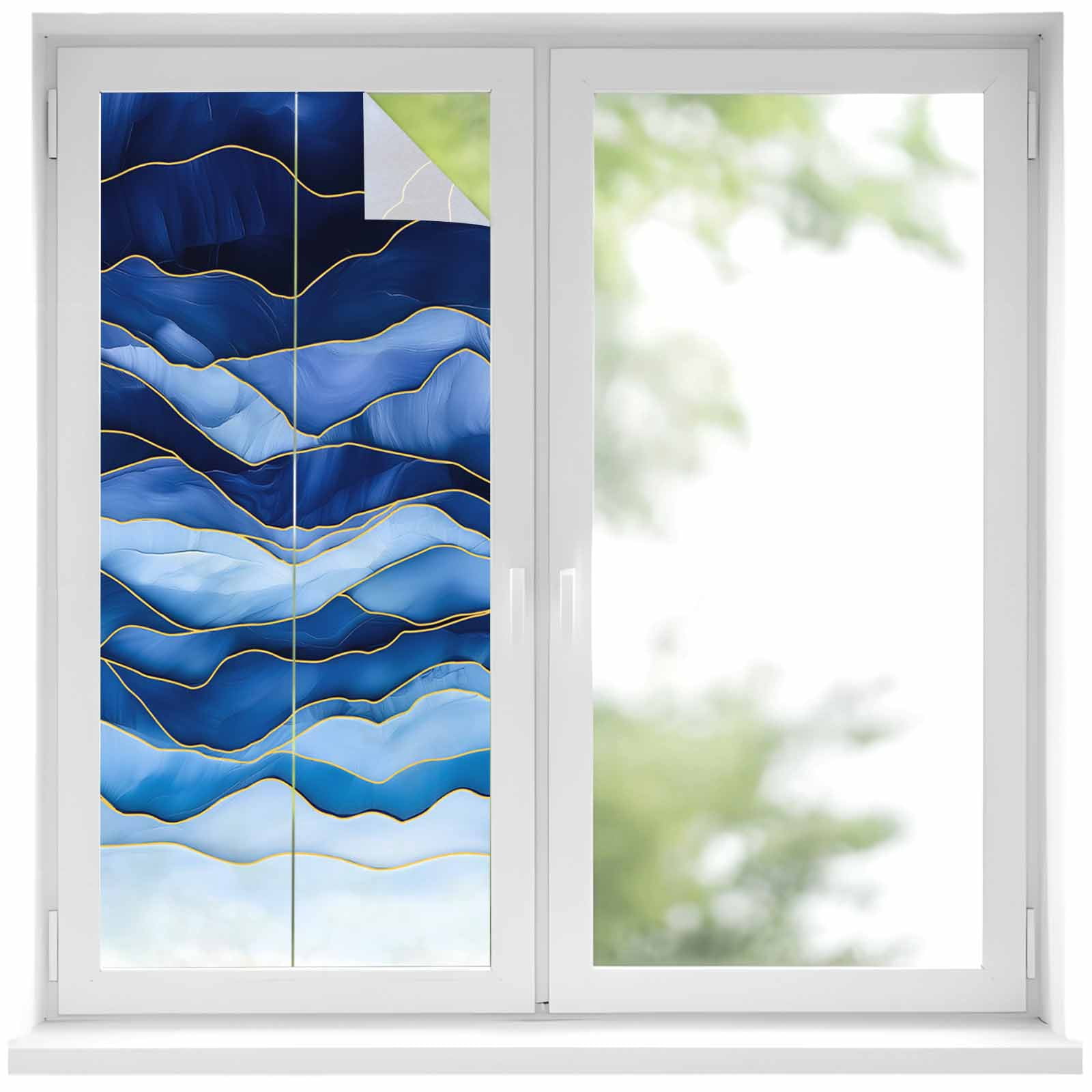 Navy Blue Ombre Window Privacy Film, Modern Moire Abstract Art Luxury ...