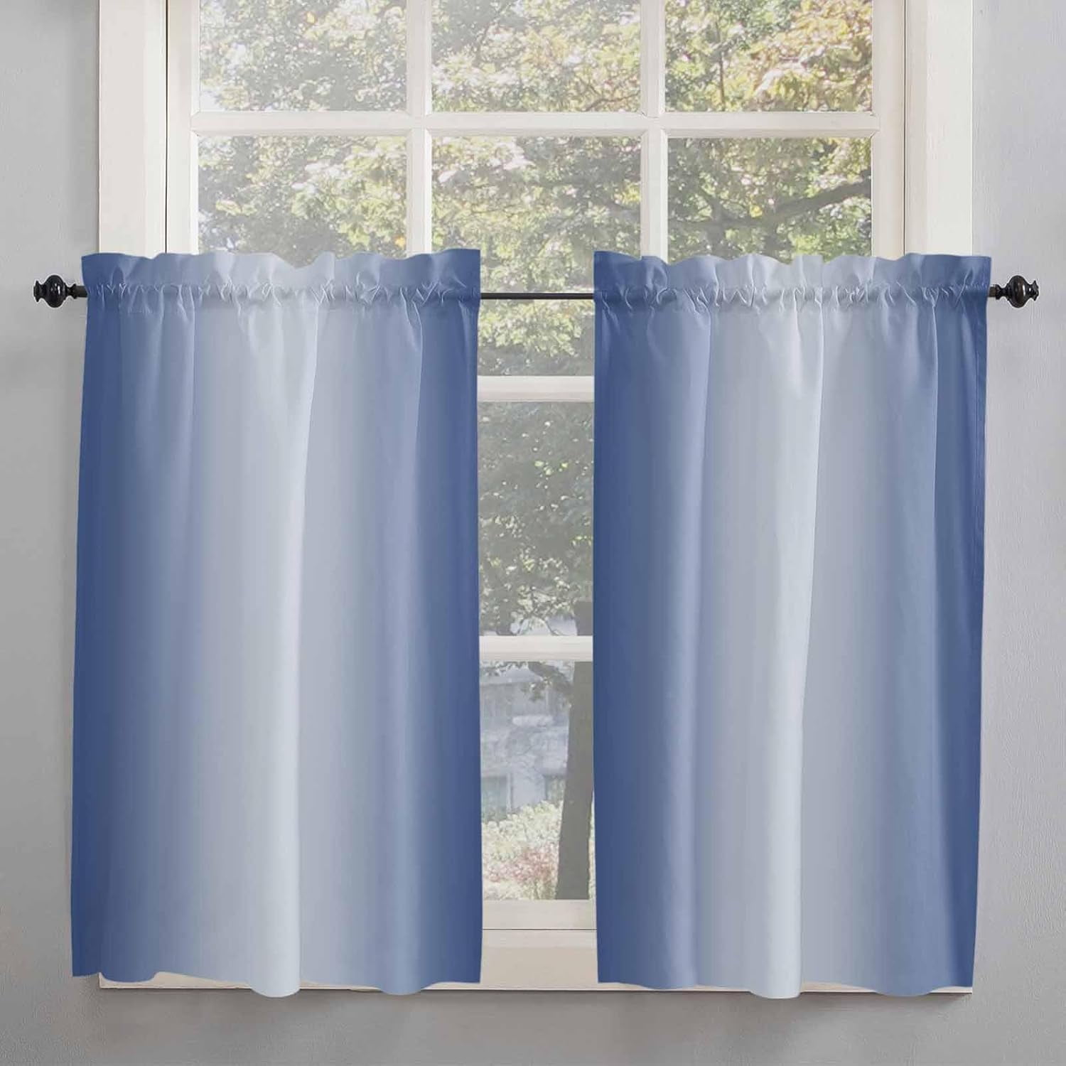 Navy Blue Ombre Window Short Curtains 63 Inch Length, Farmhouse Blue ...