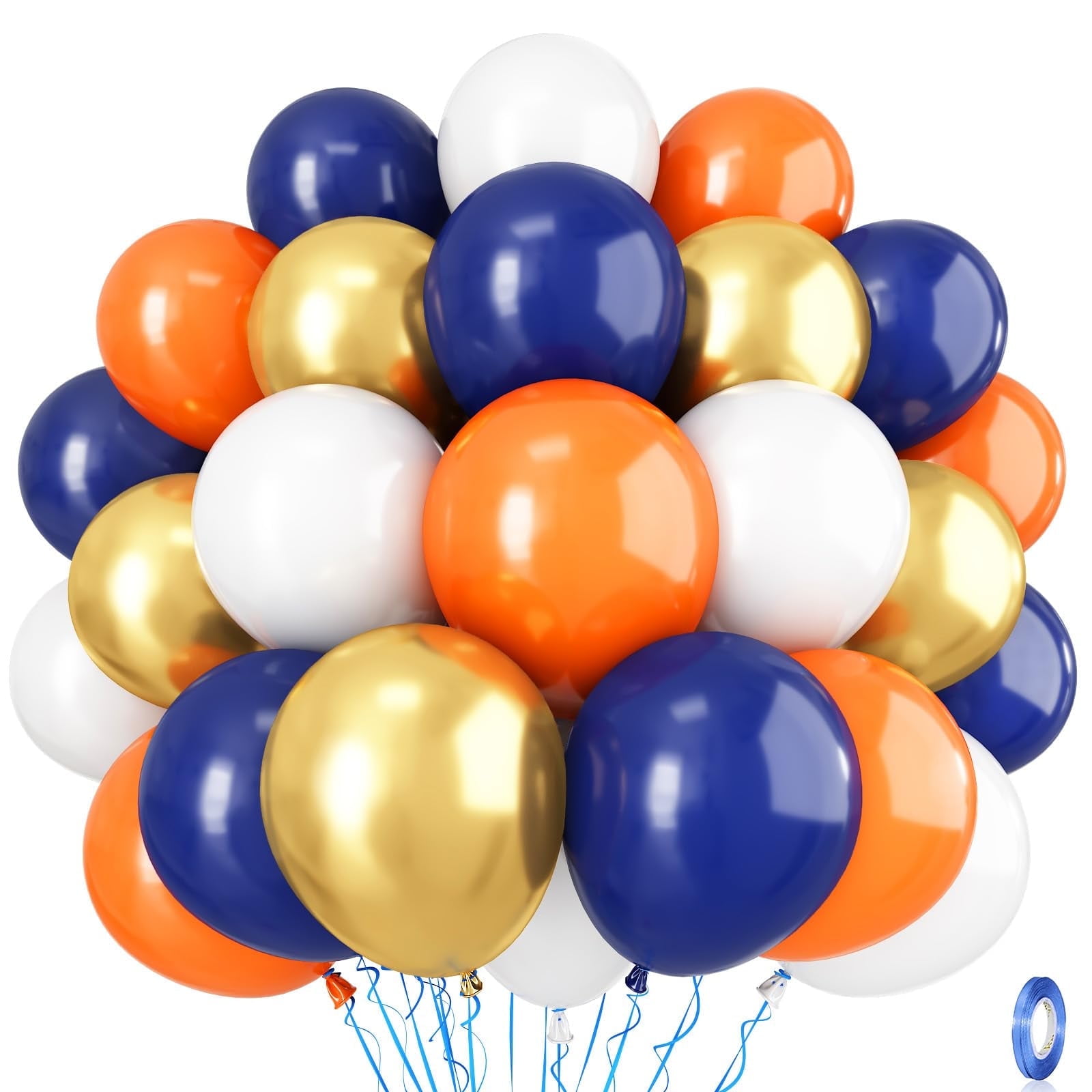 Navy Blue and Orange Balloons, Navy Metallic Orange White Latex ...