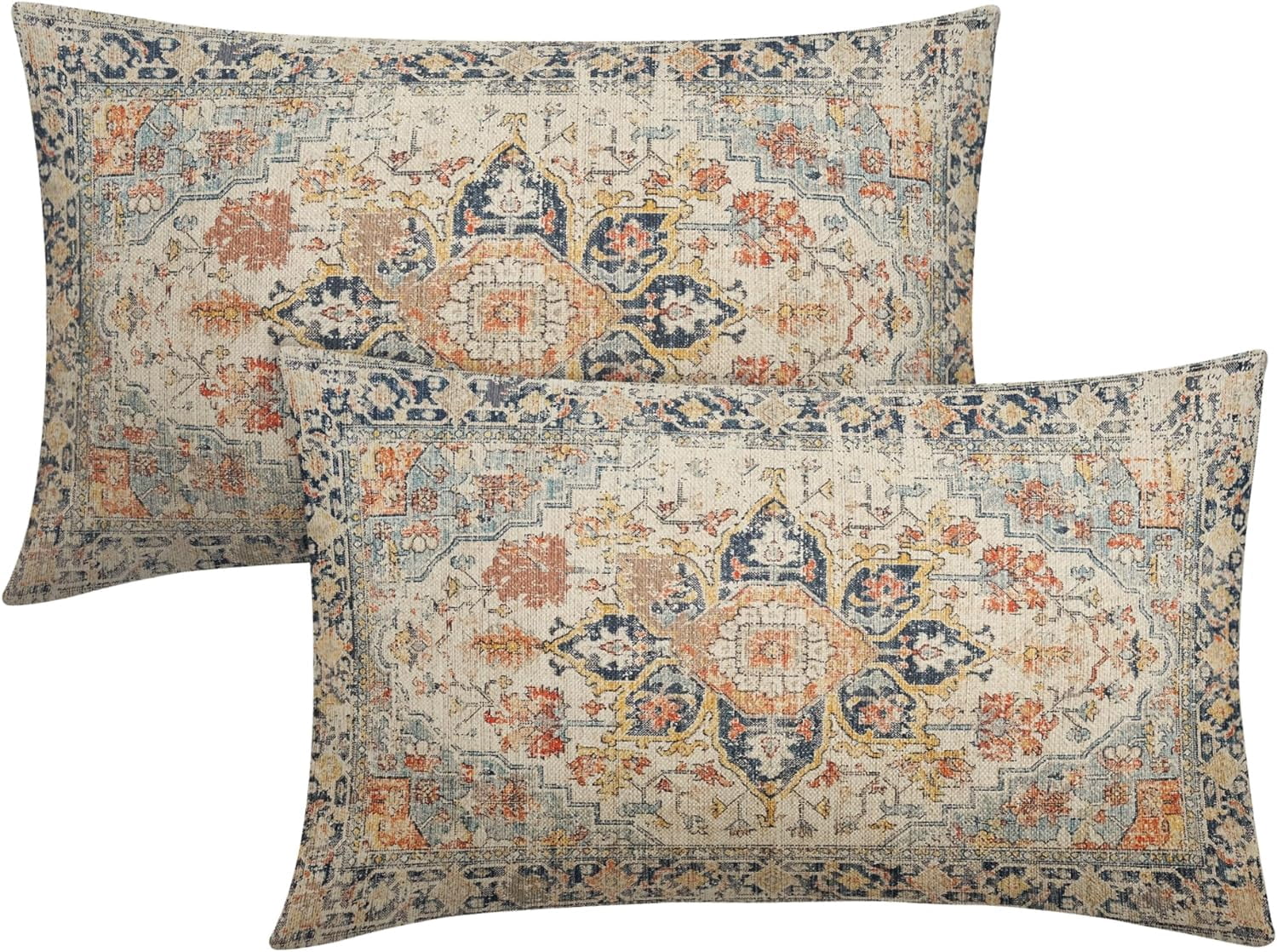 Navy Blue Orange Boho Lumbar Pillow Covers 12x20 Set of 2 Carpet Design ...