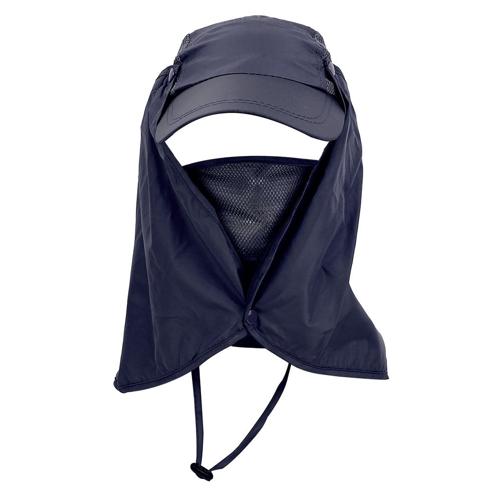 Navy Blue Outdoor Detachable Hat with Wide Visor, Ear & Neck Flap for ...