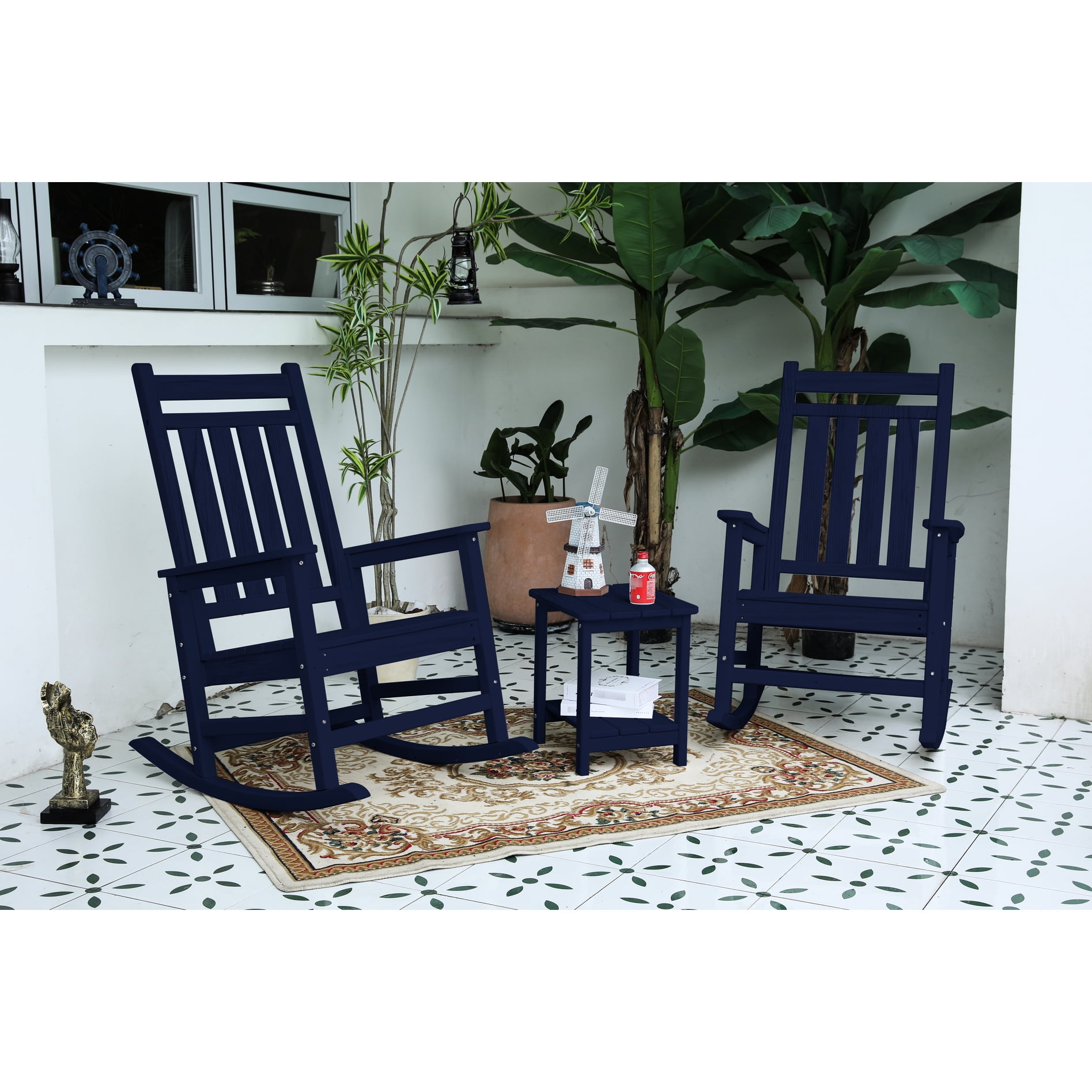 Navy Blue Outdoor Rocking Chair With Table. Ergonomic And Relaxing ...