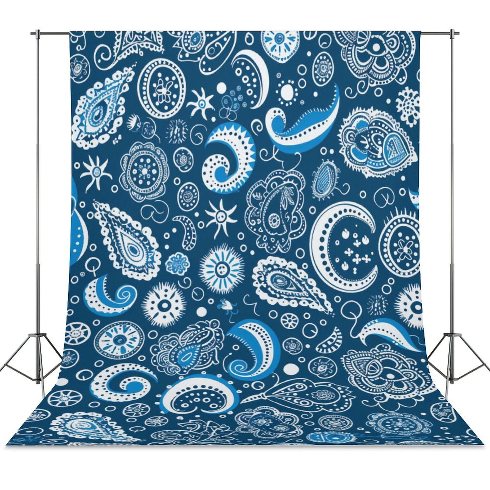 Navy Blue Paisley White Pattern Design Textile Print Backdrops for ...