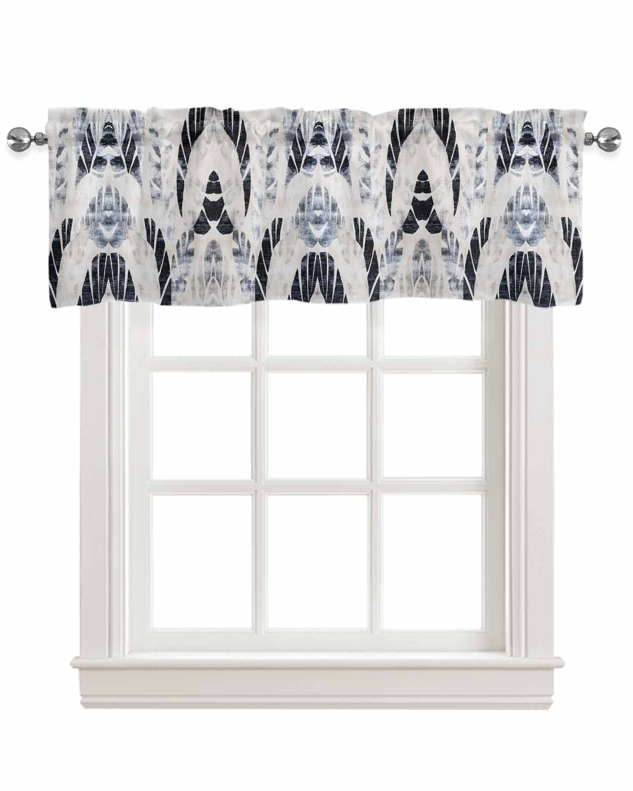Navy Blue Palm Leaf Kitchen Valances for Windows Farmhouse Linen Window ...