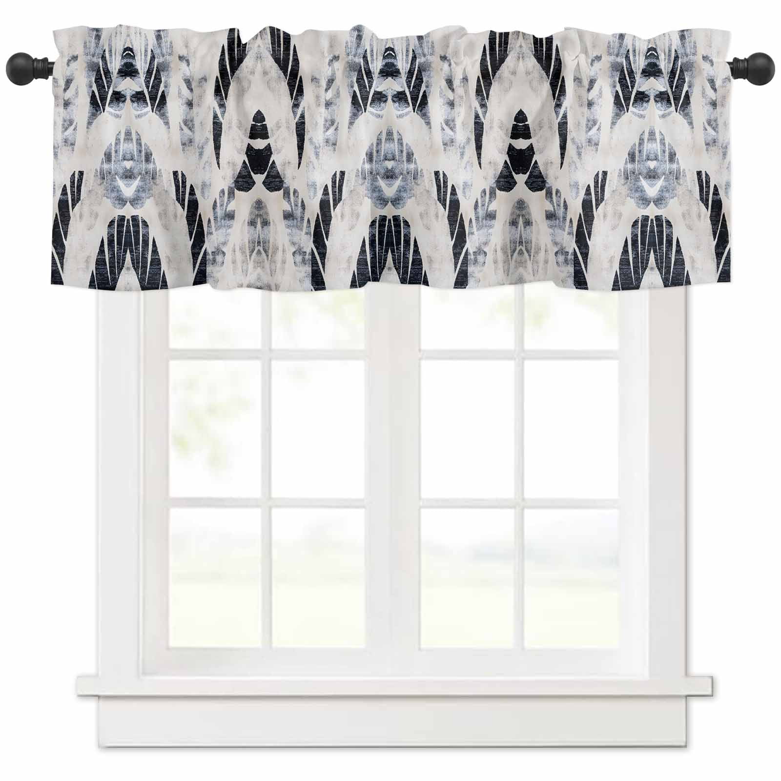 Navy Blue Palm Leaf Valances for Windows Farmhouse Kitchen Curtains ...