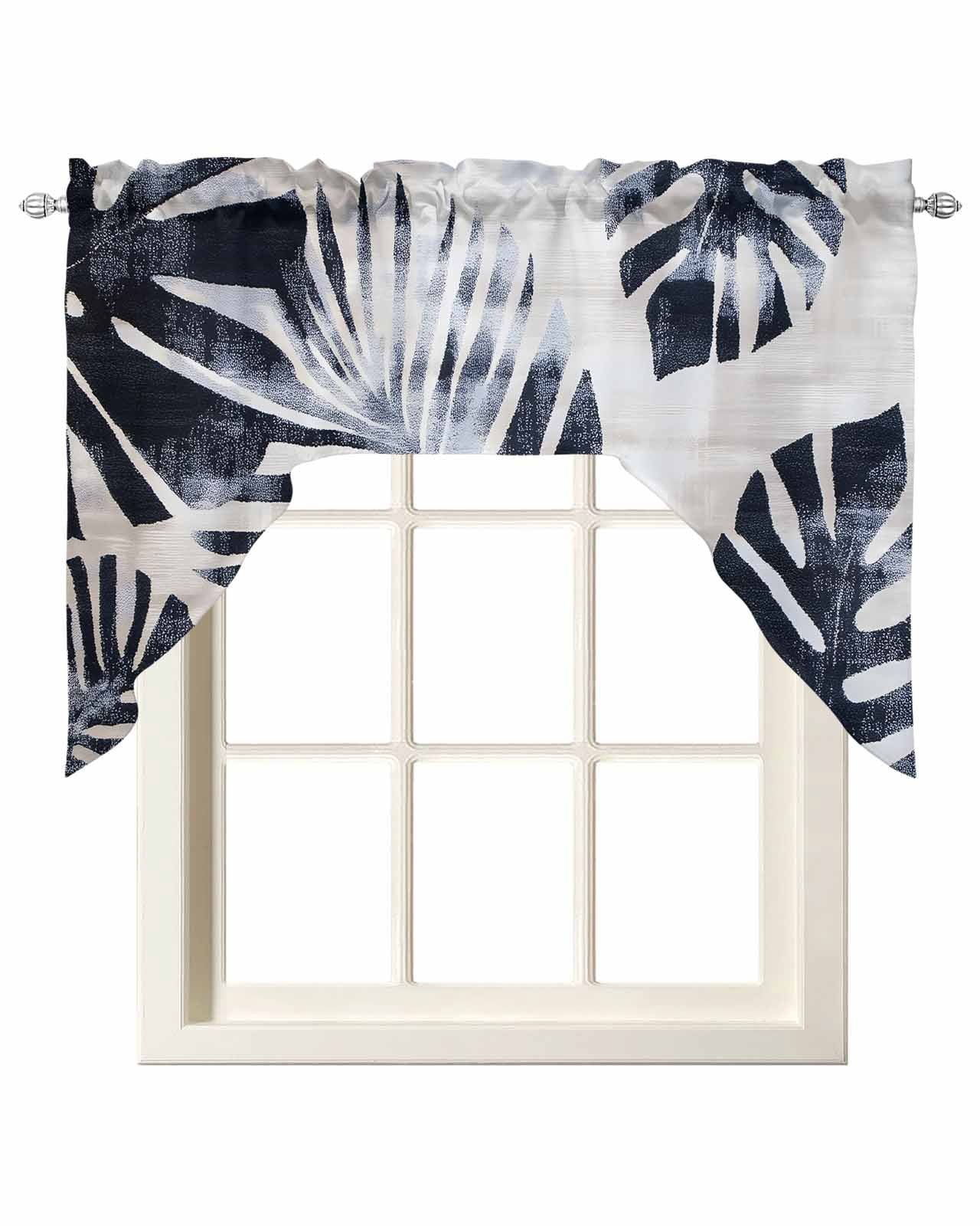 Navy Blue Palm Leaves Kitchen Swag Valances for Windows, Vintage ...