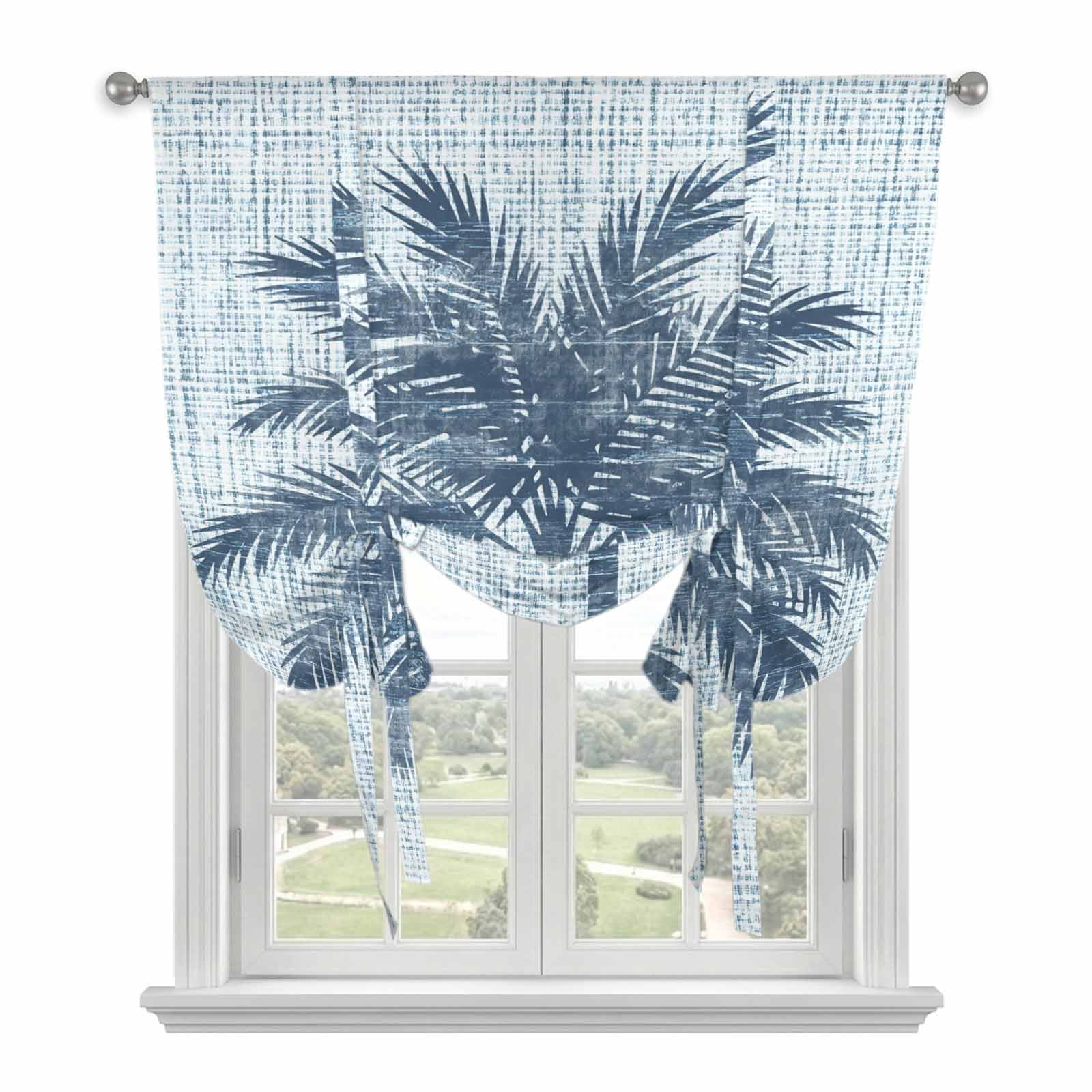 Navy Blue Palm Tree Tie Up Curtains for Window, Thermal Insulated ...