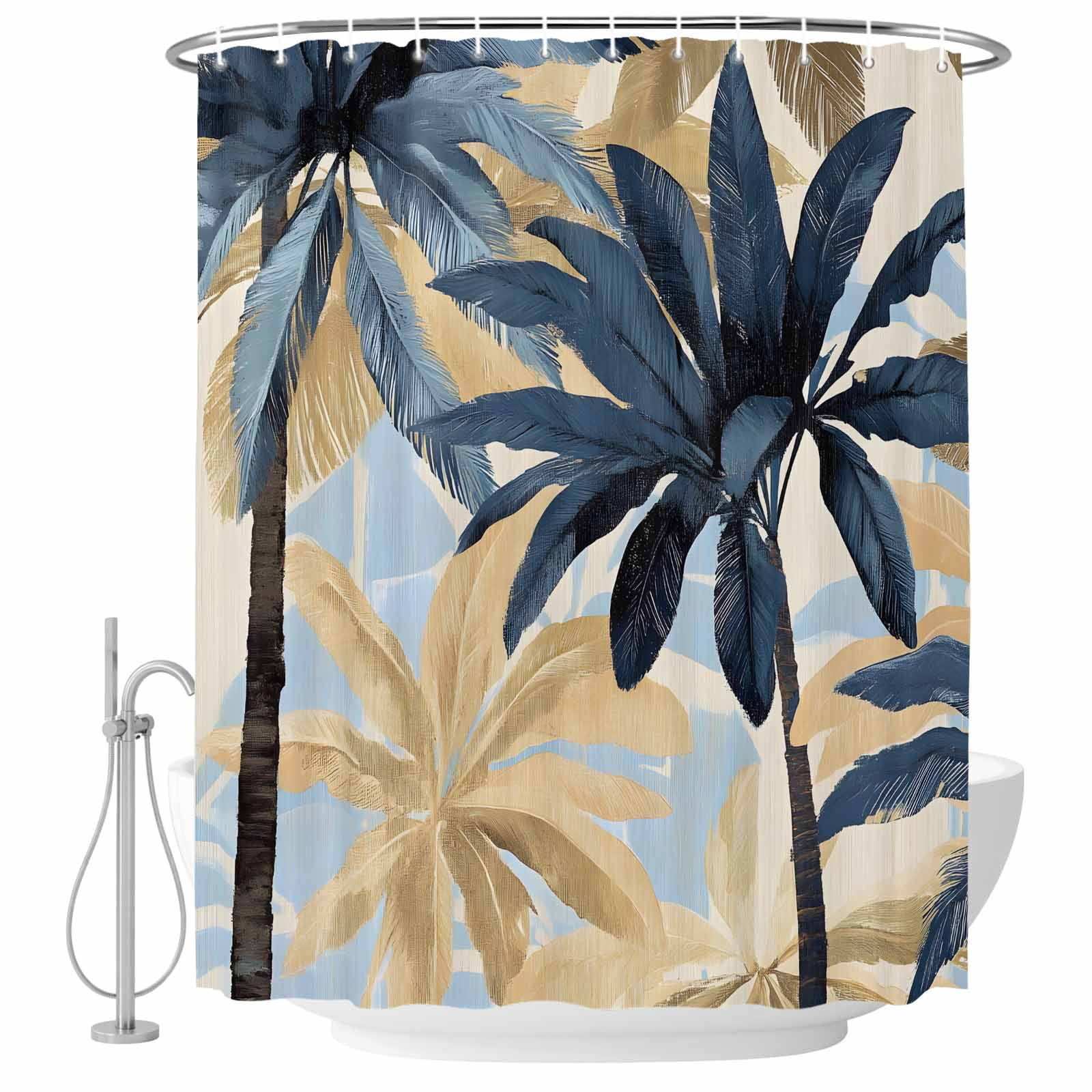 Navy Blue Palm Trees Shower Curtain Set - 48" x 72" Washable Bathtub ...