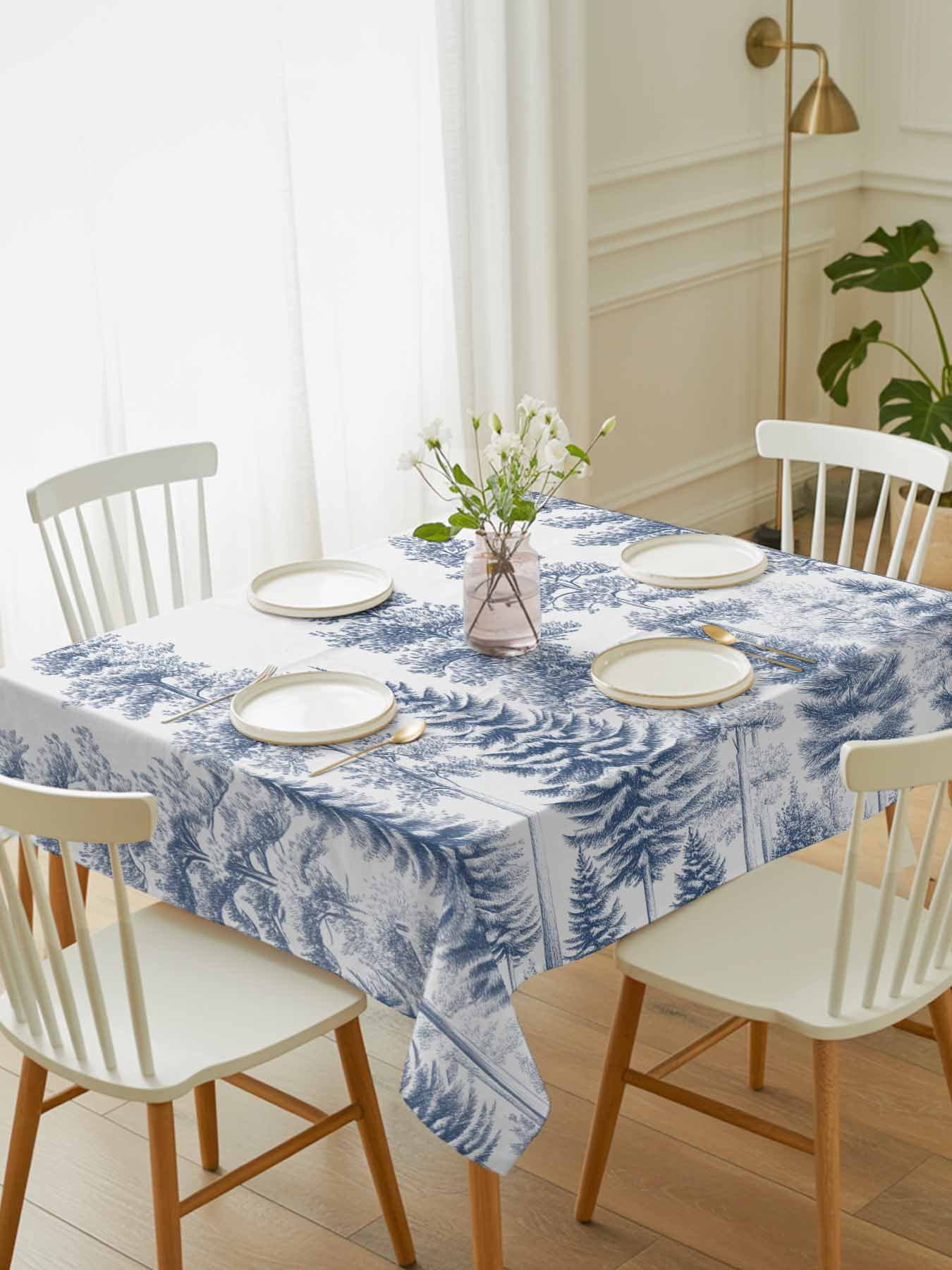 Navy Blue Pastoral Tree Tablecloth Rectangle Table Cloth 60x84 ...