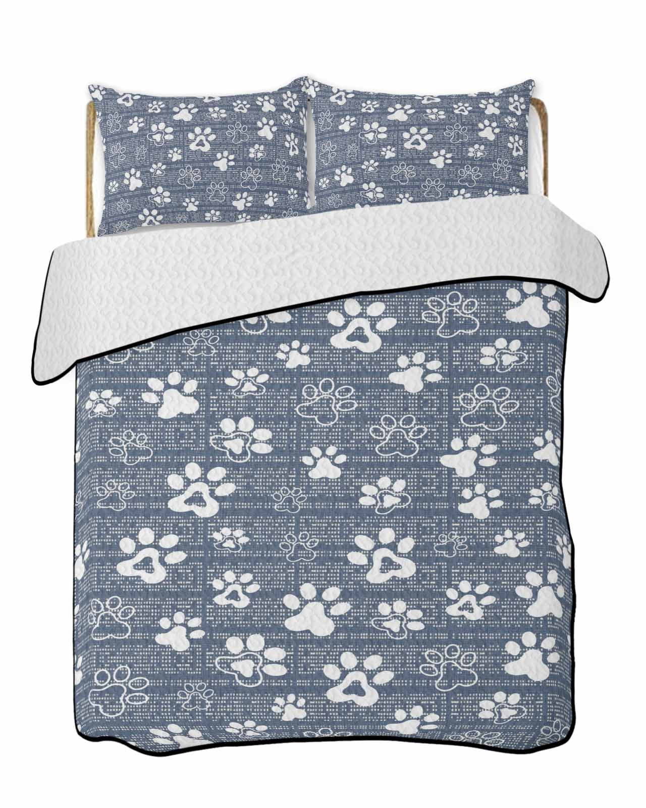 Navy Blue Paw Print Quilts Bedding Set King Size Modern Classic Blue ...