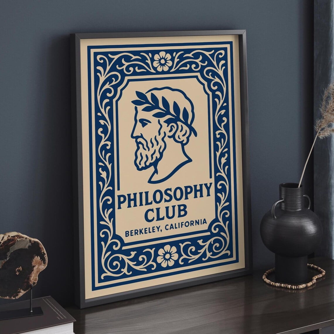 Navy Blue Philosophy Club Poster: Berkeley Rococo Style Wall Art ...