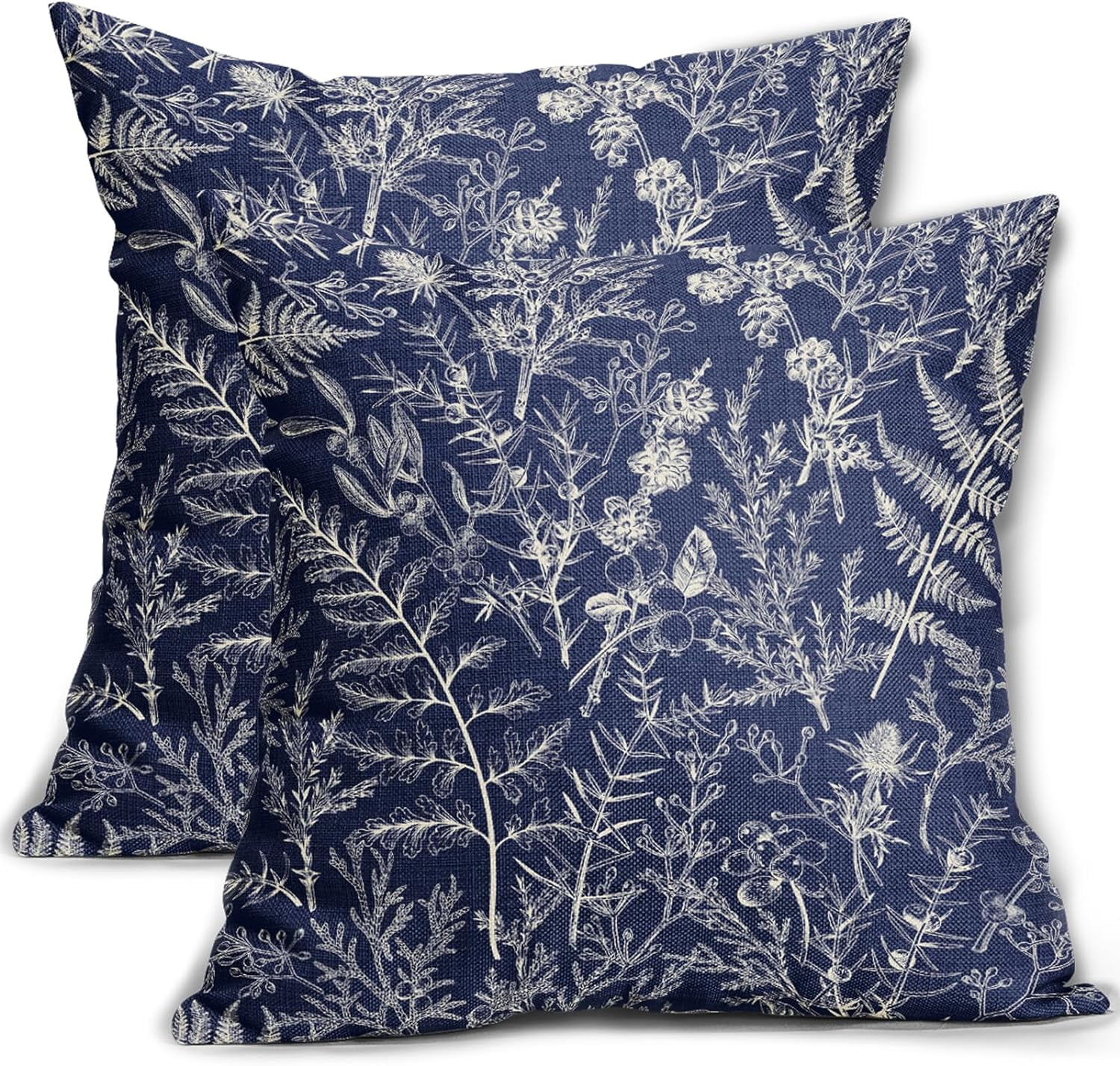 Navy Blue Pillow Covers 16x16 Set of 2 Vintage Floral Botanical Print ...