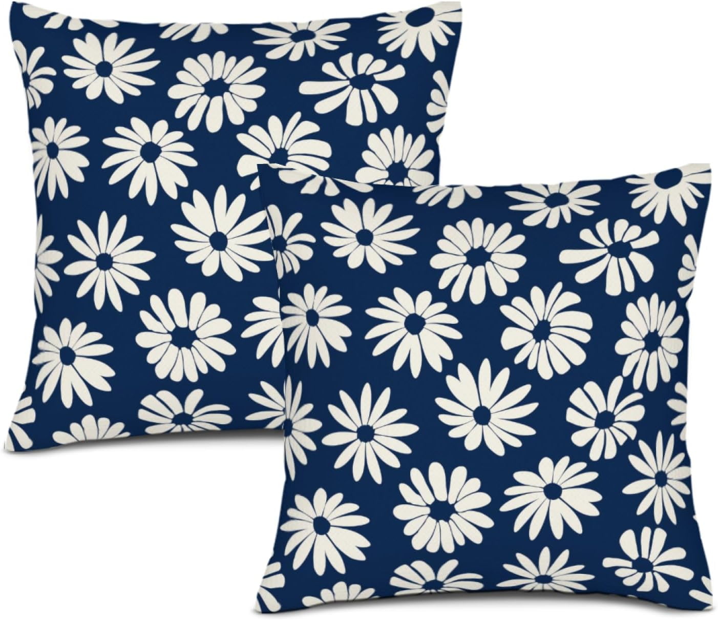 Navy Blue Pillow Covers 18X18 Inch White Floral Daisy Geometry ...