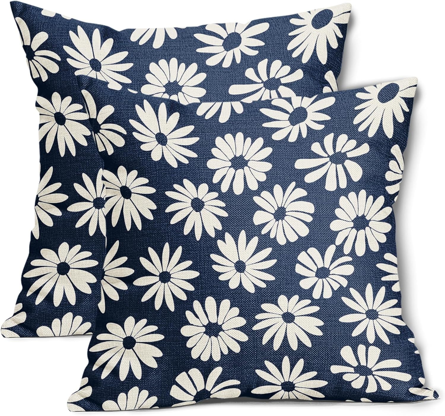 Navy Blue Pillow Covers 20X20 Inch White Floral Daisy Geometry ...
