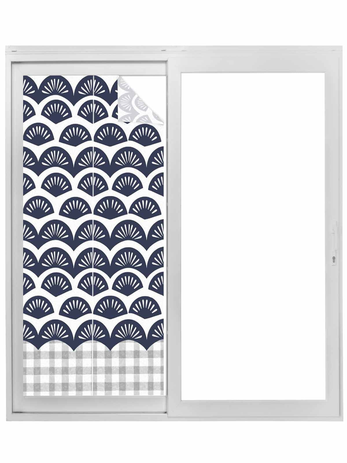 Navy Blue Pine Leaves Window Privacy Film, Abstract Art Geometric Gray ...