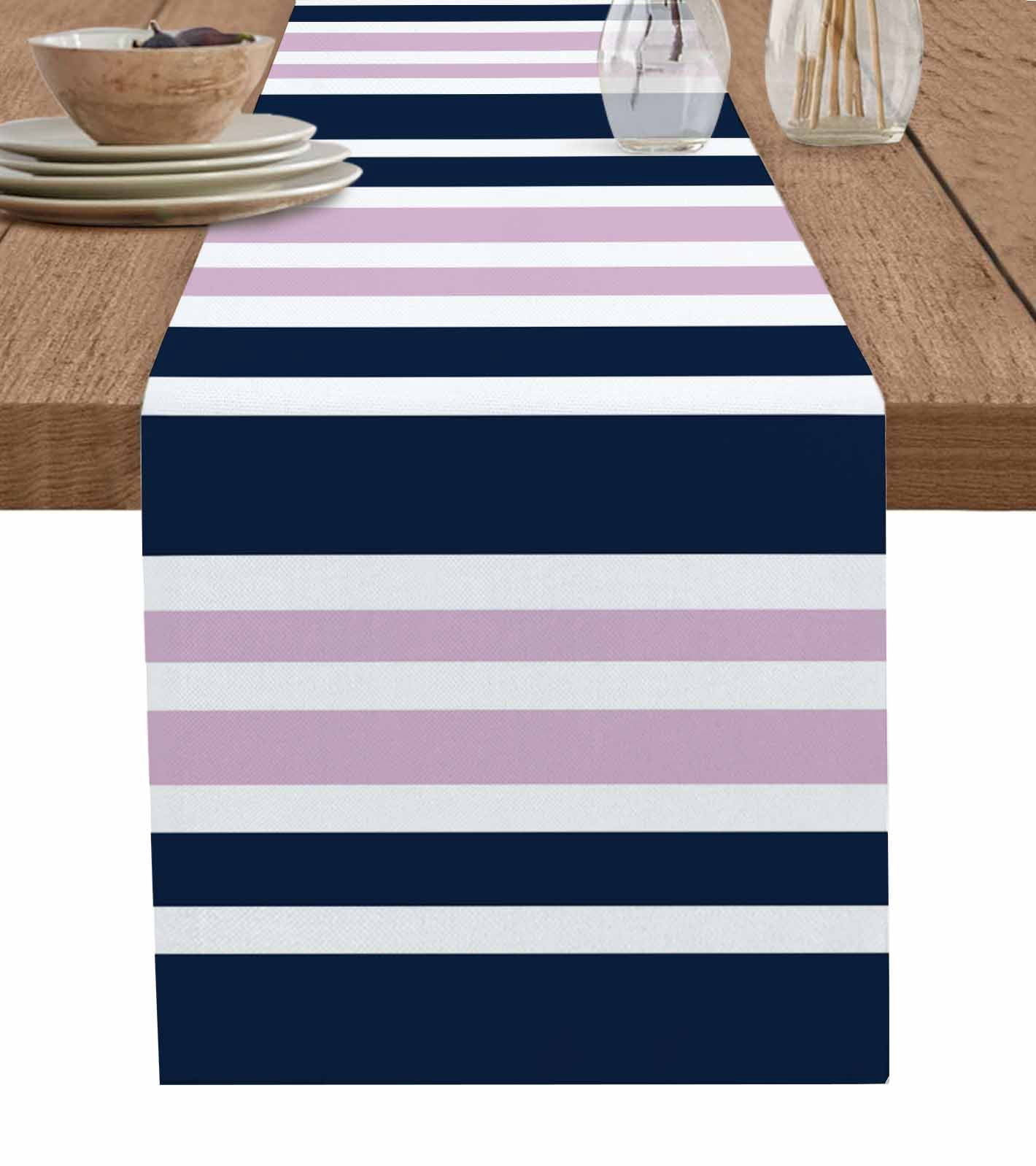 Navy Blue Pink Striped Table Runner 108 Inches, Modern Minimalist Ombre ...