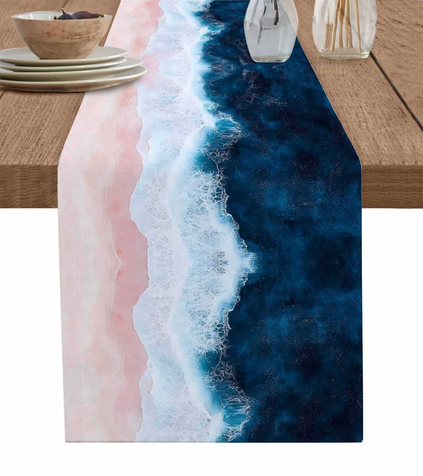 Navy Blue Pink Table Runner 120 Inches, Watercolor Abstract Art ...