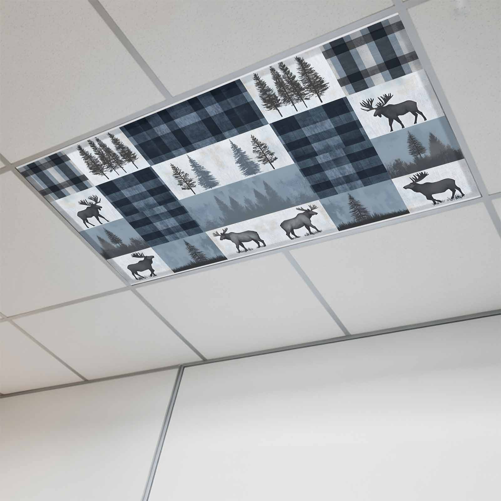Navy Blue Plaid Magnetic Fluorescent Light Covers for Ceiling Lights 2 ...