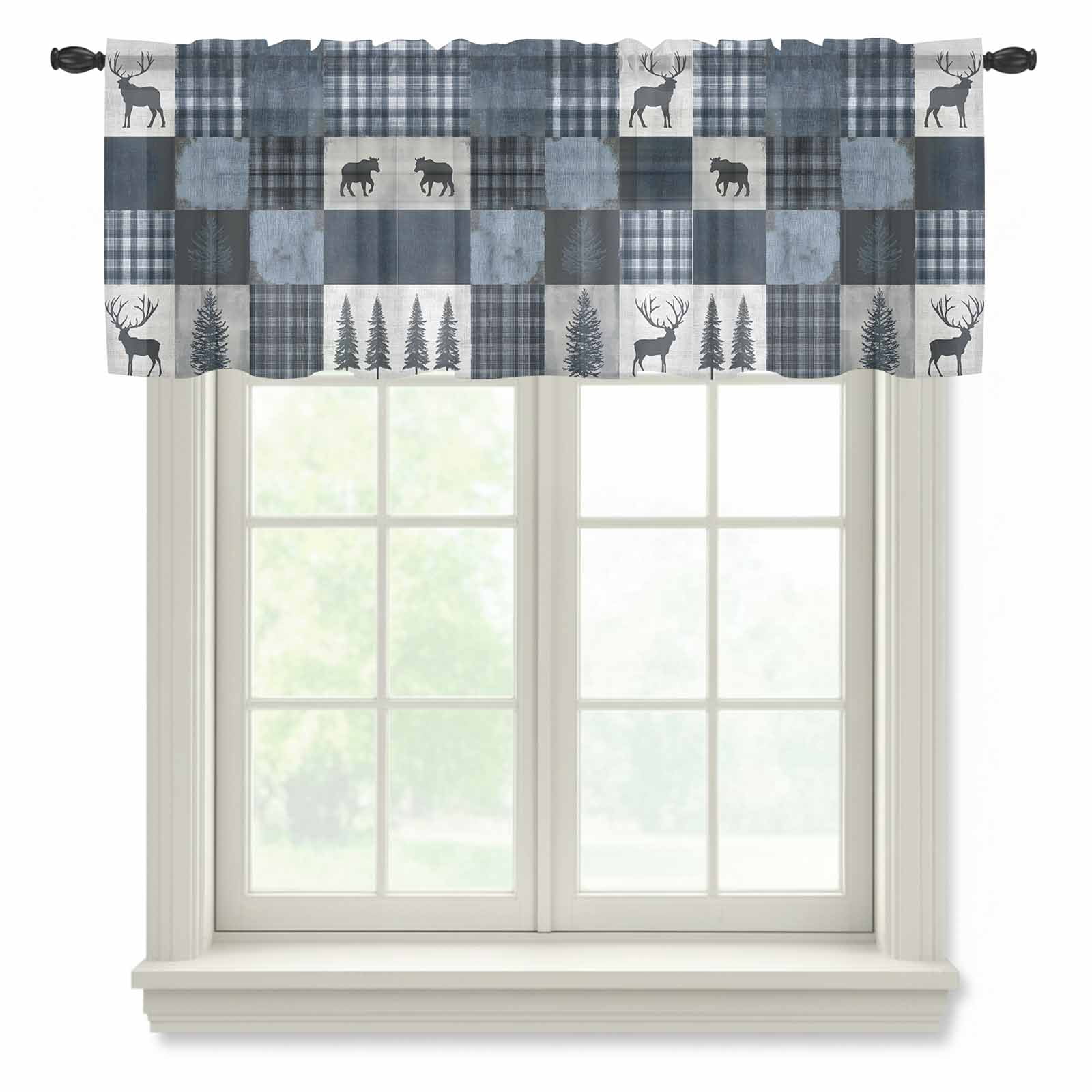 Navy Blue Plaid Valance Curtains for Kitchen/Living Room/Bathroom ...