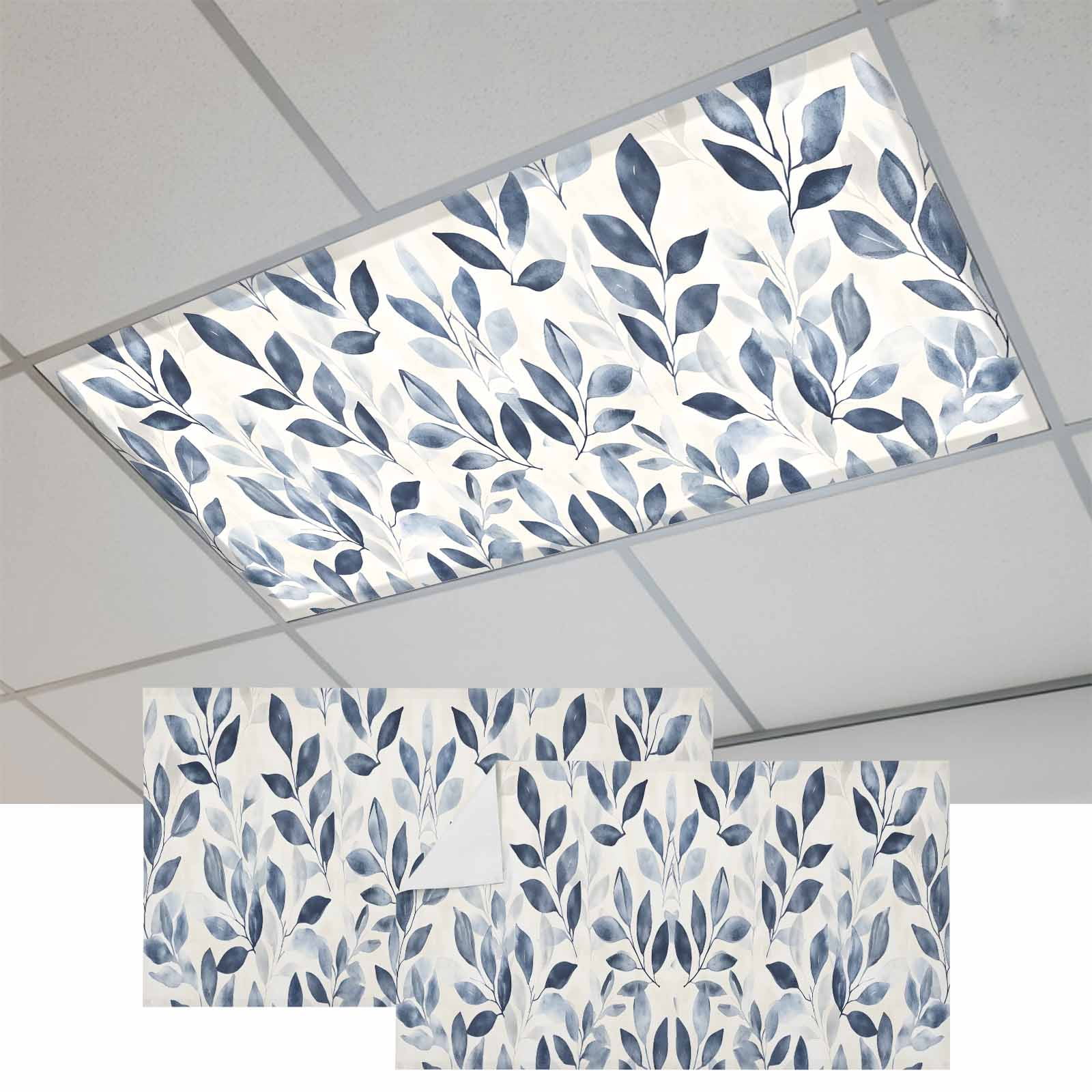 Navy Blue Plants Magnetic Fluorescent Light Covers for Ceiling Lights ...