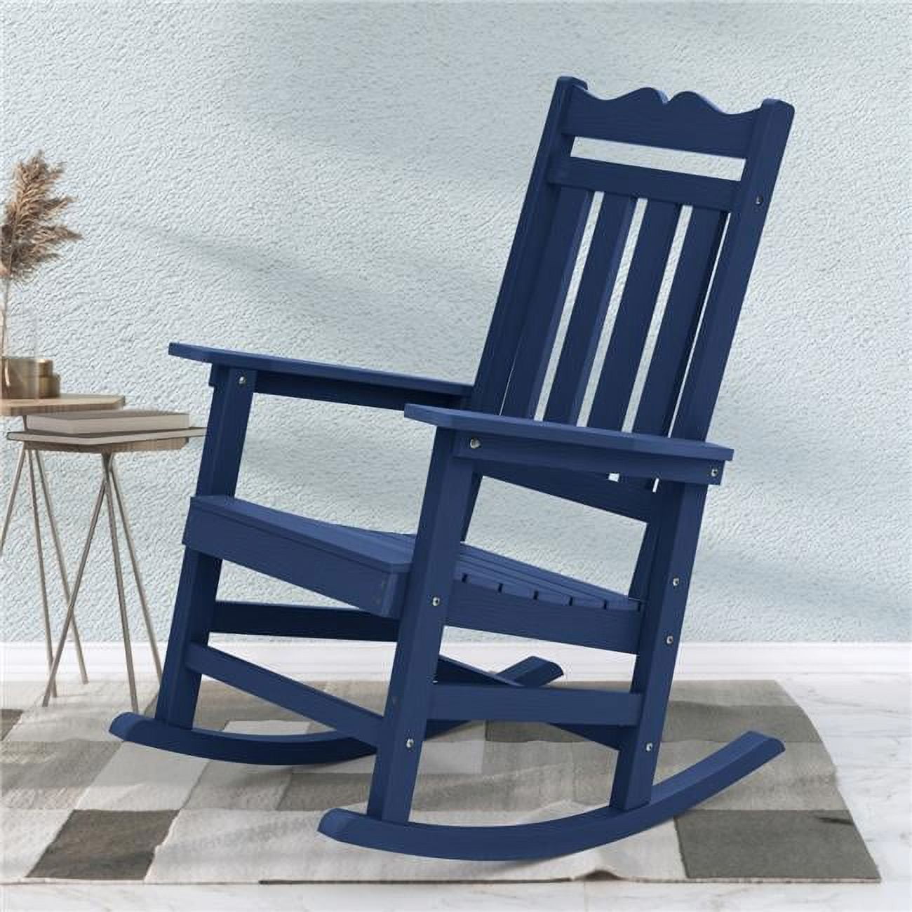 Navy Blue Plastic Adirondack Rocking Chair with Big Armrest Weather ...