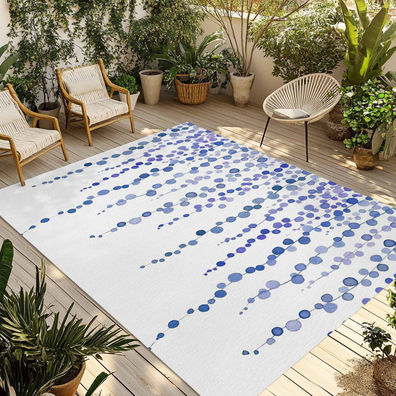 Navy Blue Polka Dots Outdoor Rug for Patio/Deck/Porch, Non-Slip Large ...