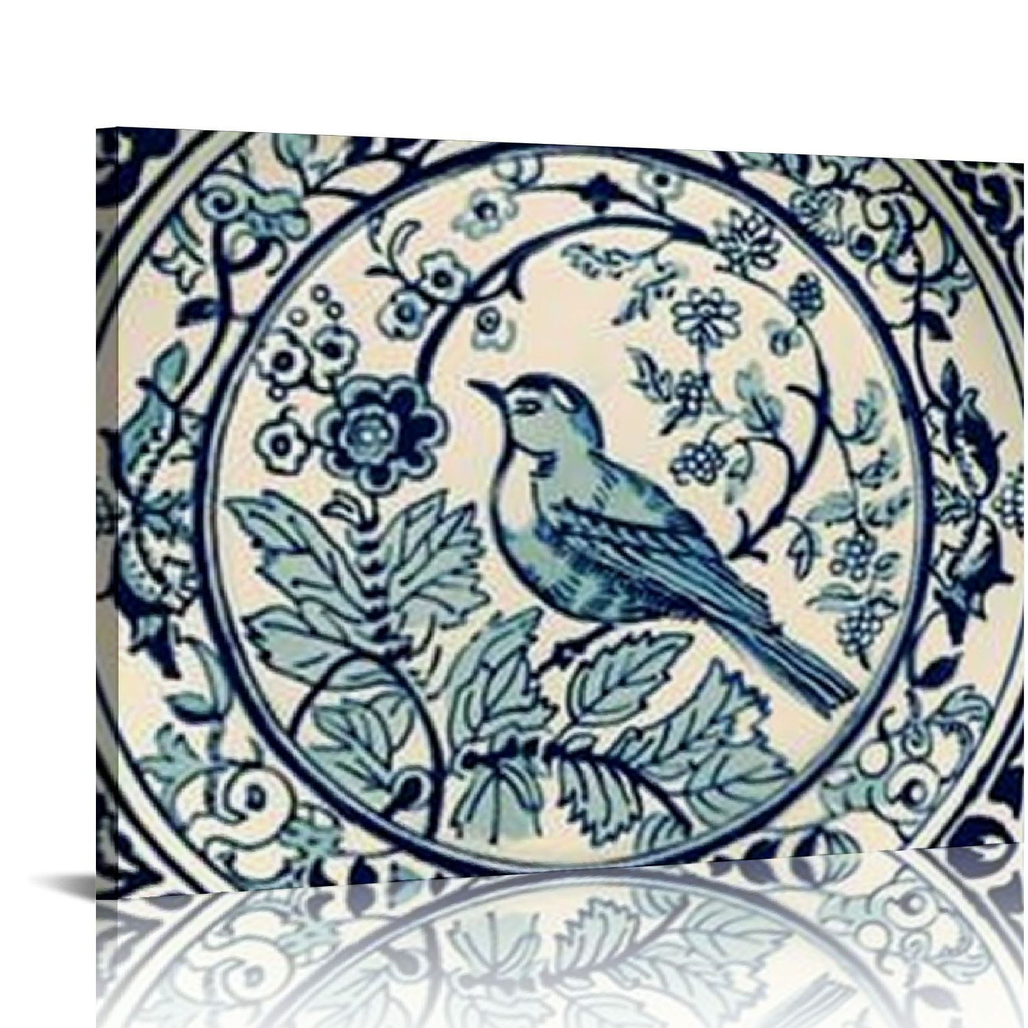 Navy Blue Poster Wall Decor for Bedroom Vintage Floral Pattern Canvas ...