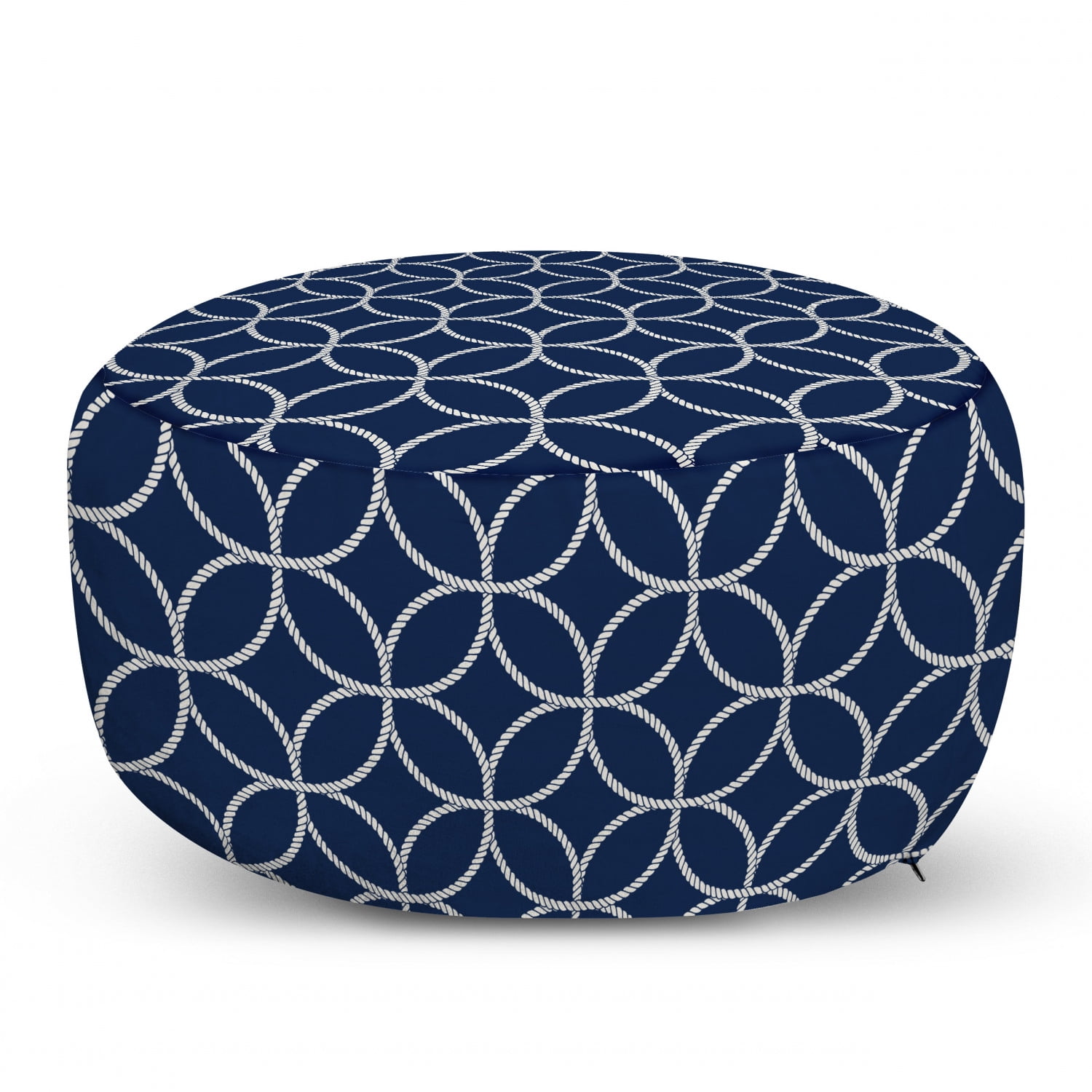 Navy Blue Pouf Cover with Zipper, Continuous Demonstration of Nautical ...