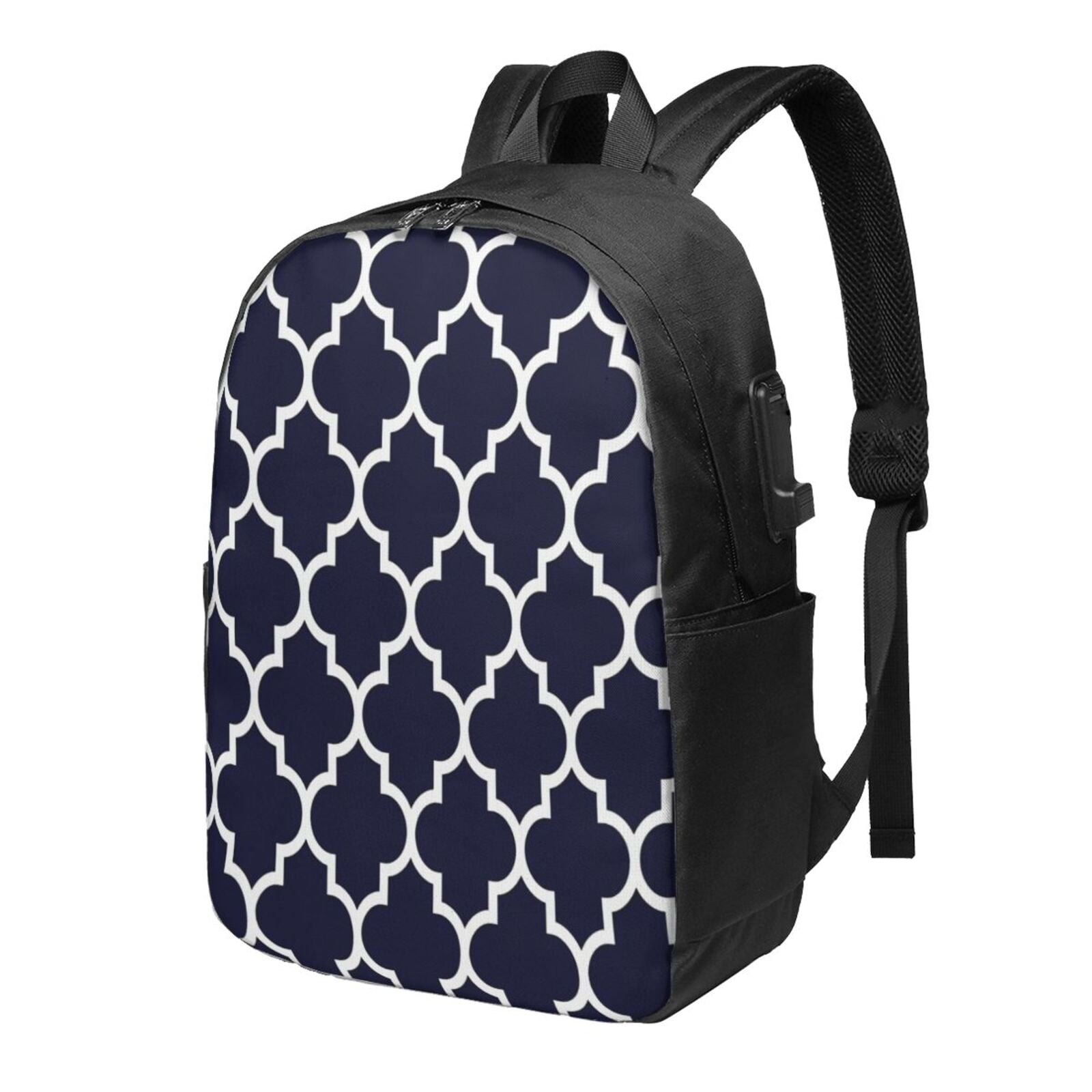 Navy Blue Quatrefoil Pattern Backpack Fashion Travel Backpack Laptop ...