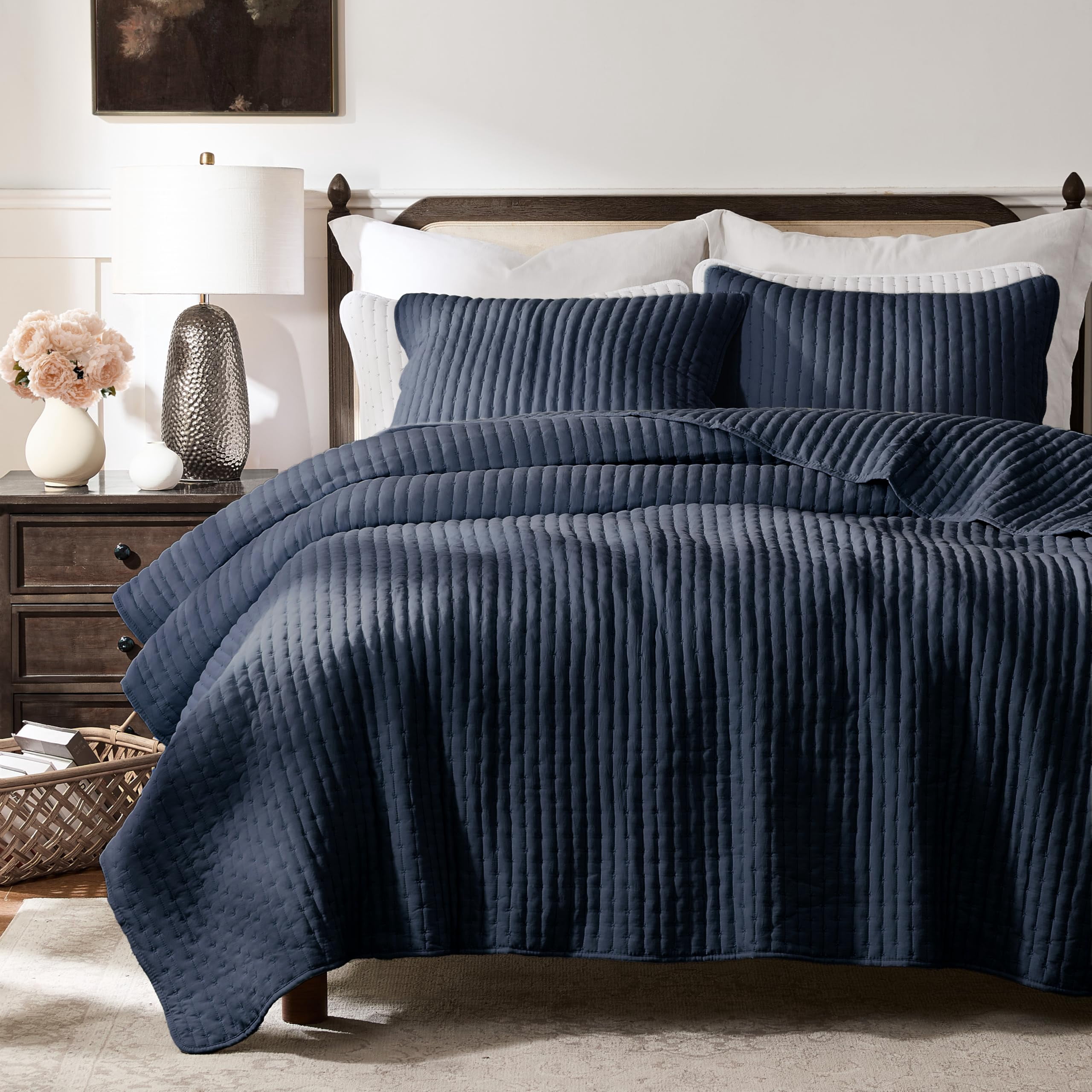 Navy Blue Queen(90"x90") Cross Quilt Set Farmhouse Rustic All Season ...