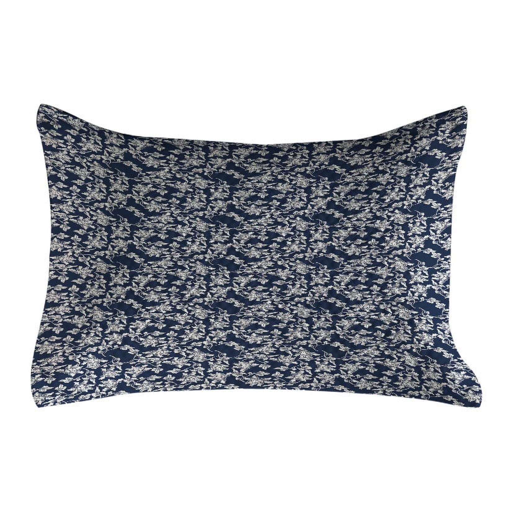 Navy Blue Quilted Pillowcover, Floral Arrangement Botanic Foliage ...