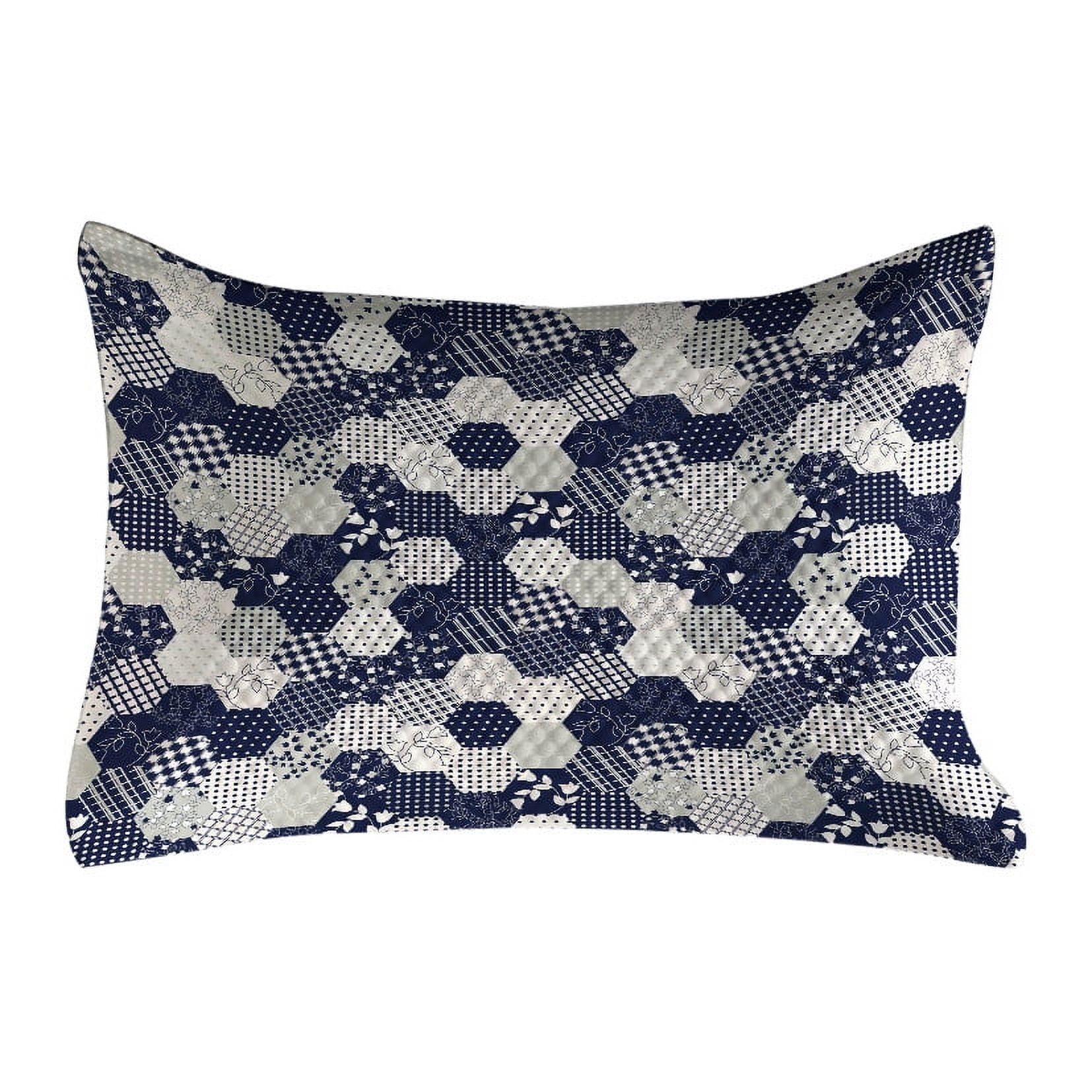 Navy Blue Quilted Pillowcover, Octagon Patchwork Style Pattern Image ...