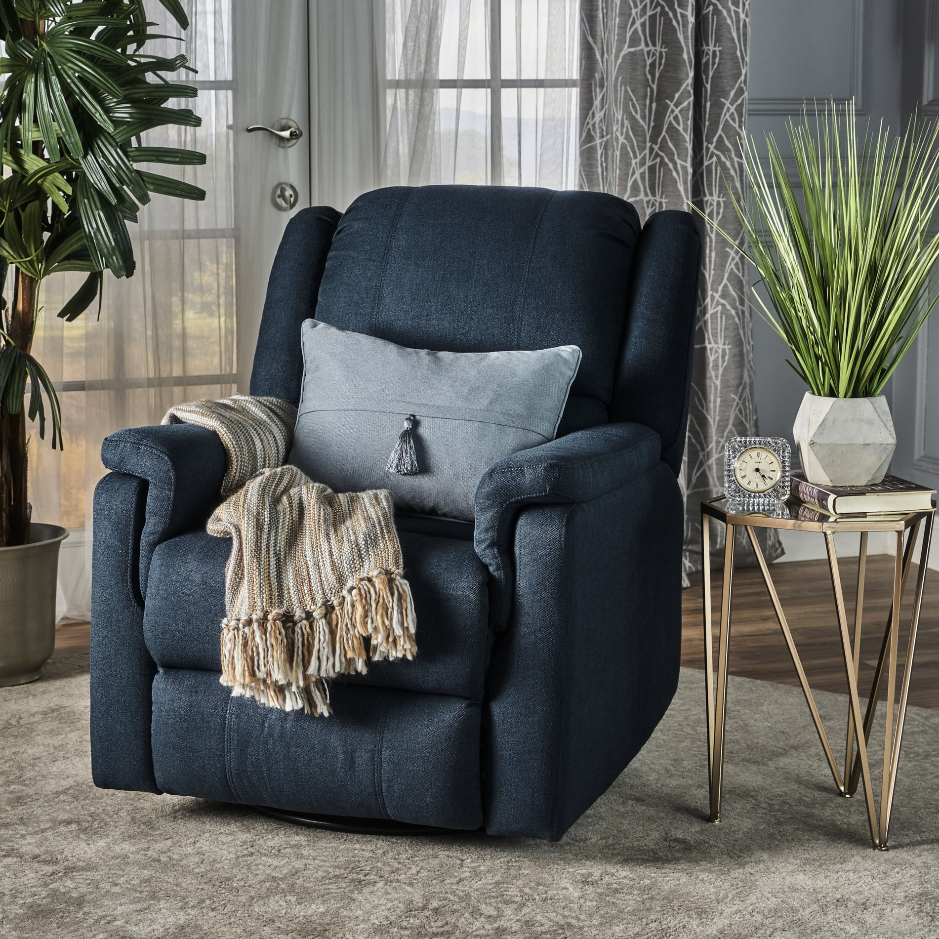 Navy Blue Recliner With Swivel And Gliding Comfort - A Relaxing Choice ...