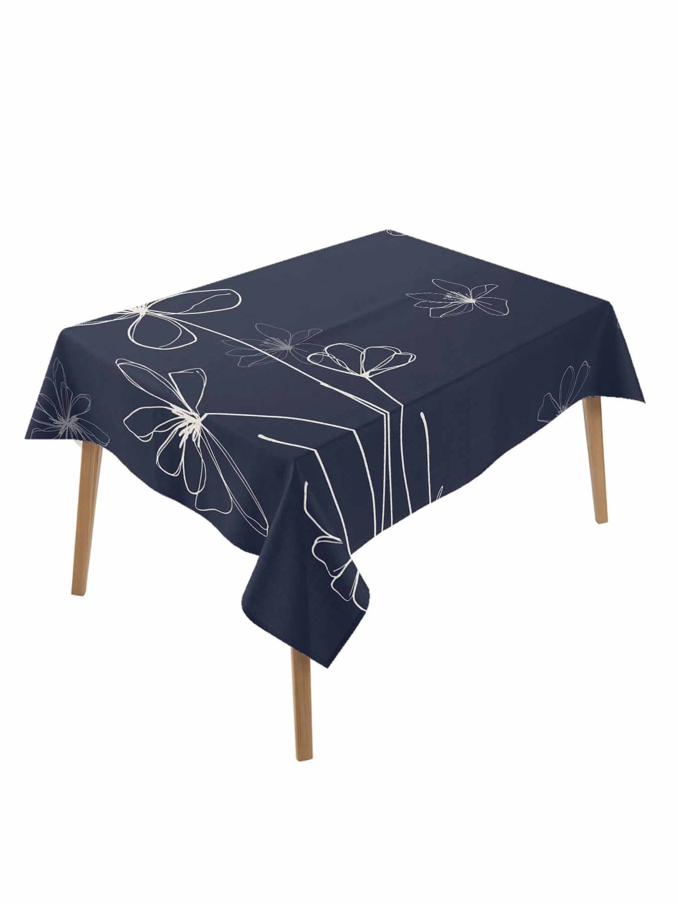 Navy Blue Rectangle Tablecloth, Spring Flora Waterproof ...