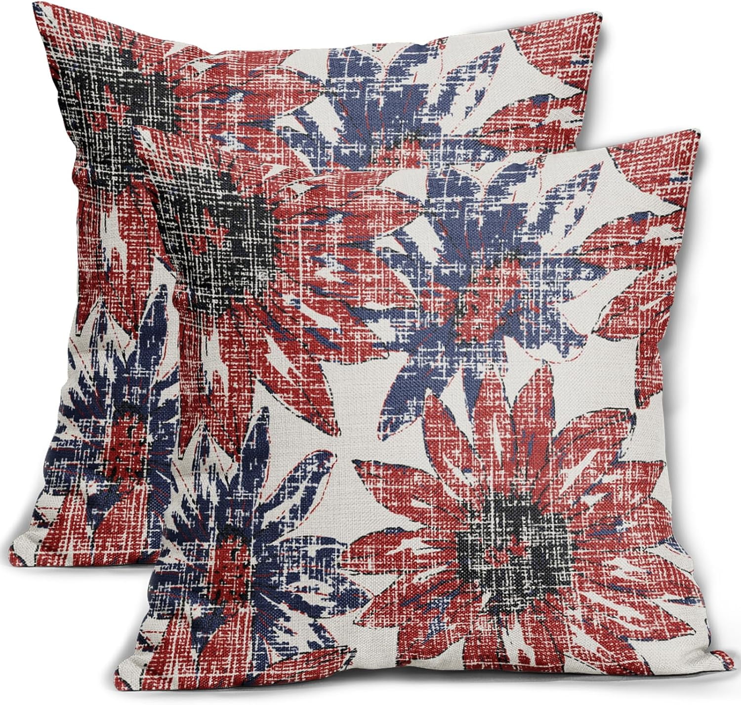 Navy Blue and Red Pillow Covers 16x16 Set of 2 Retro Sunflower Flowers ...