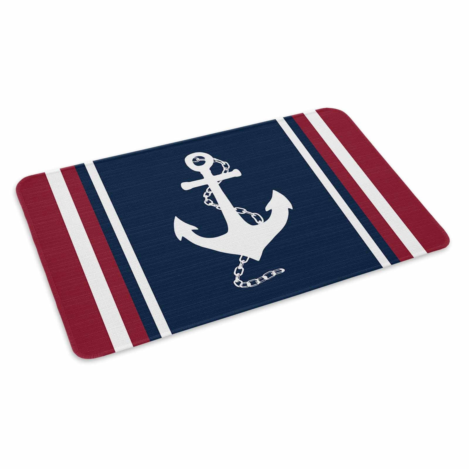 Navy Blue Red Stripe Doormat Outdoor Entrance 18"x30", Coastal Nautical ...