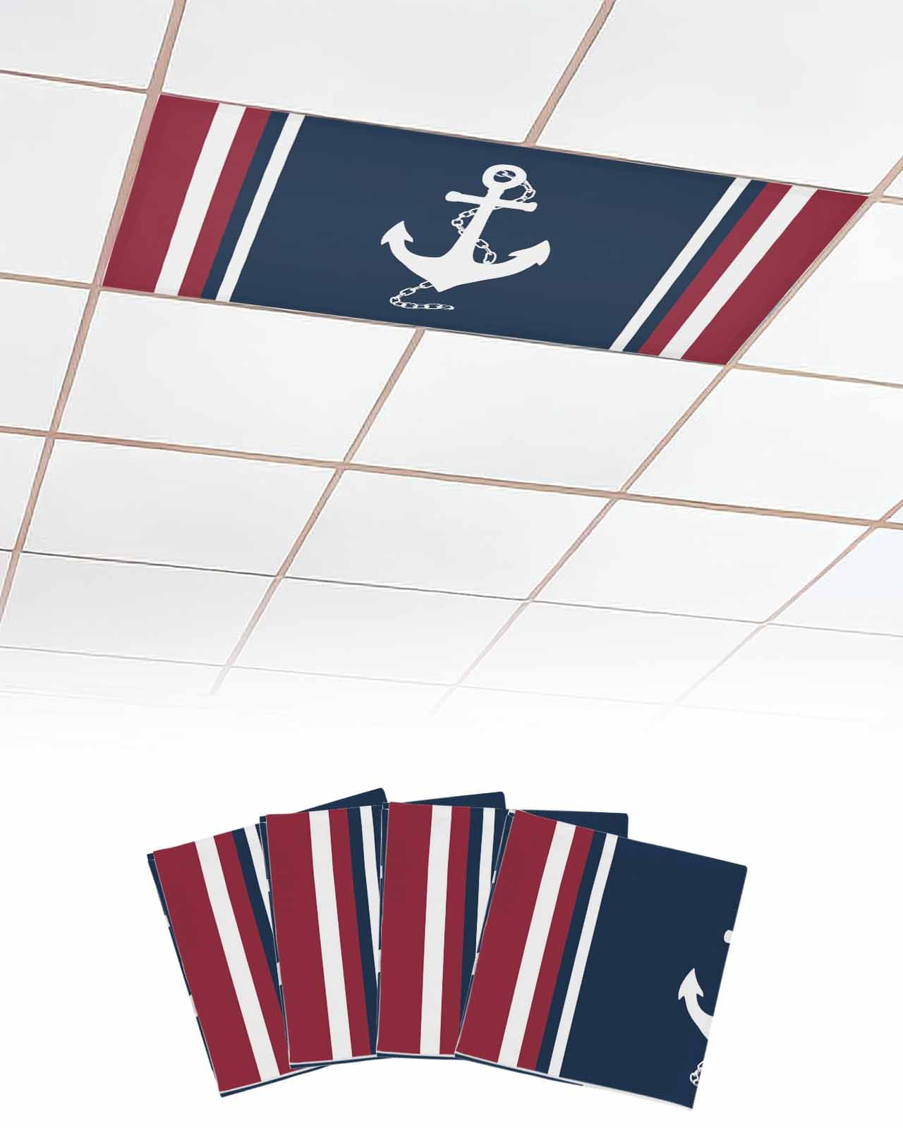 Navy Blue Red Stripe Fluorescent Light Covers for Ceiling Lights 4x2 ...