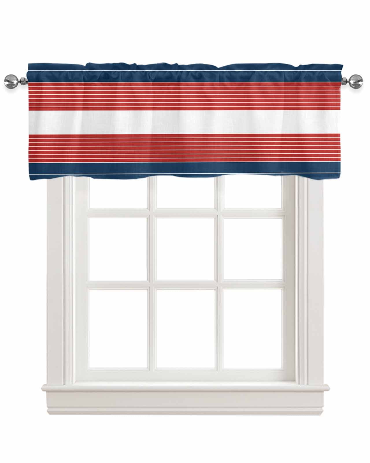 Navy Blue Red Stripe Kitchen Valances for Windows Farmhouse Linen ...