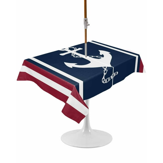 Navy Blue Red Stripe Rectangle Outdoor Tablecloth, Waterproof Table ...