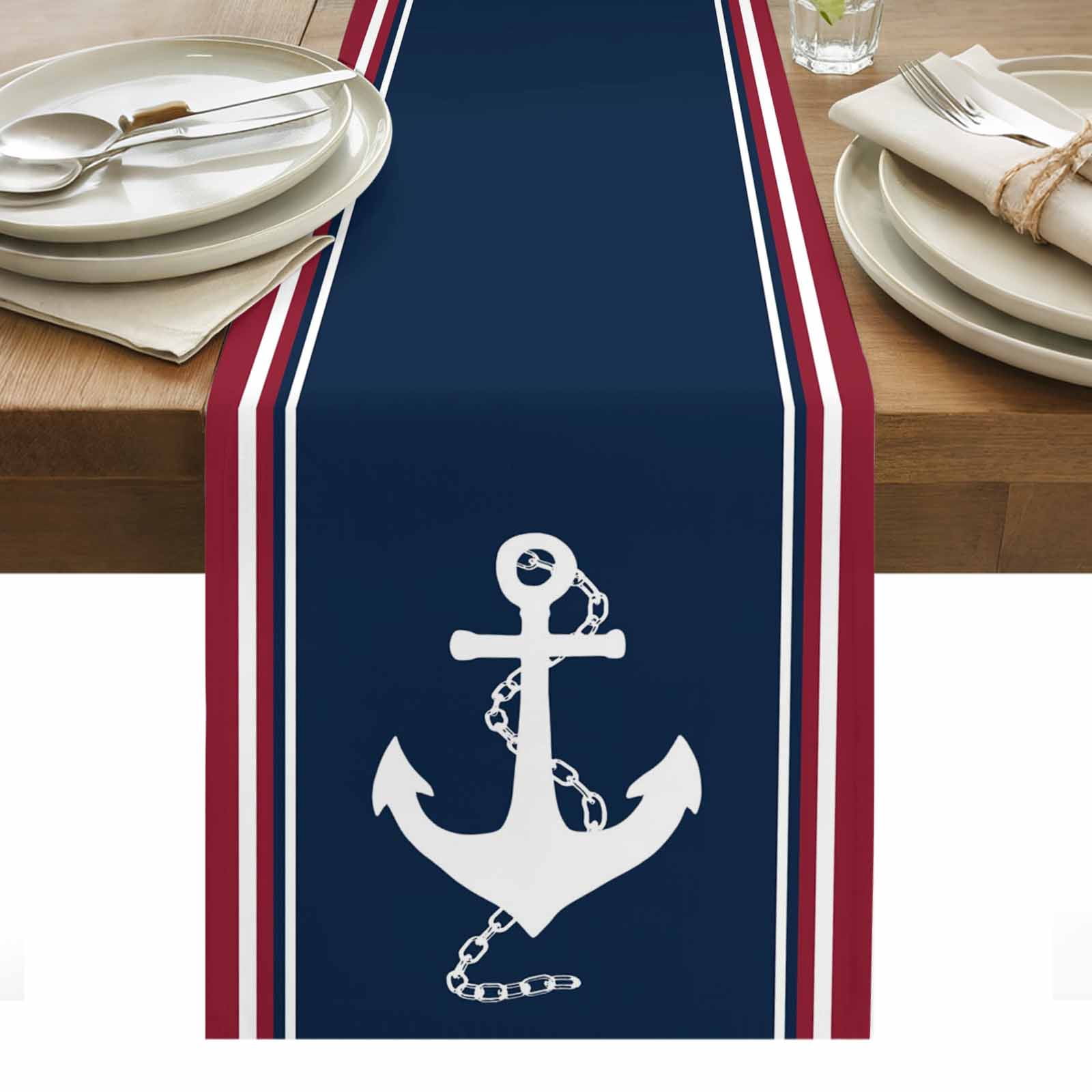 Navy Blue Red Stripe Table Runner - 70 Inch Long, Kitchen Dining Table ...